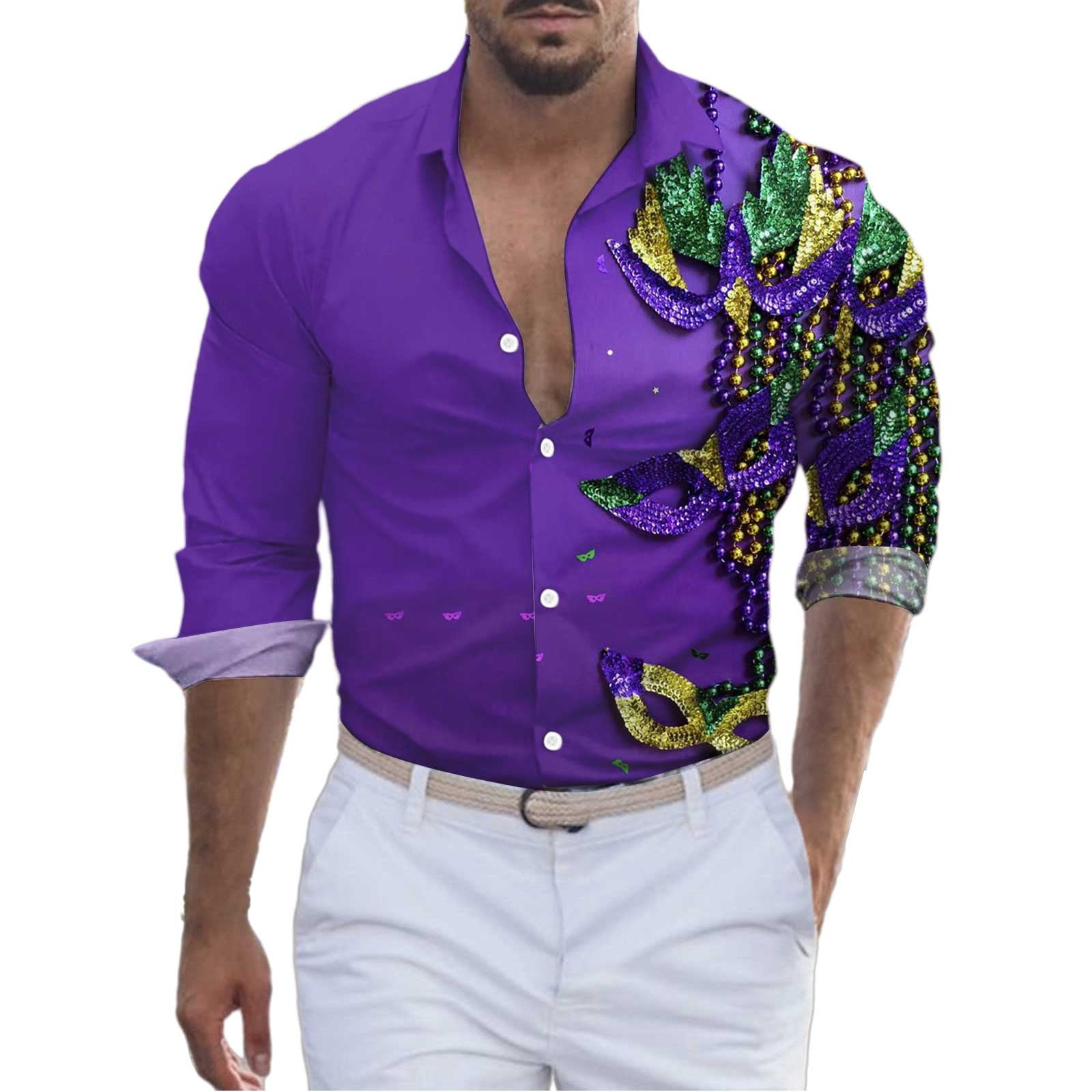 KTMKH Men's Dress Shirts Mardi Long Sleeve Numbers 3D Printed Button ...