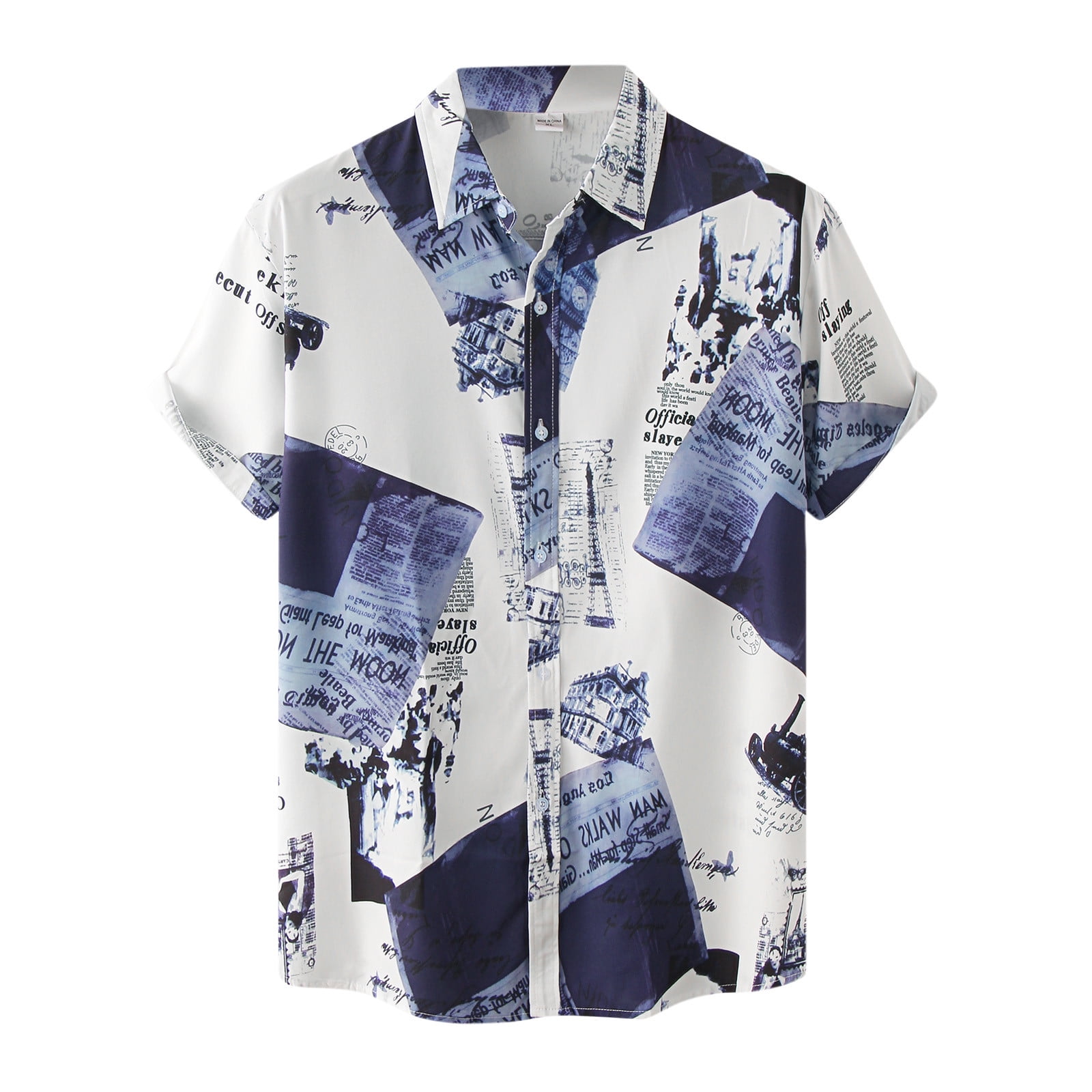 KTMKH Men's Fashion Shirts Button Down Male Summer Casual Newspaper ...