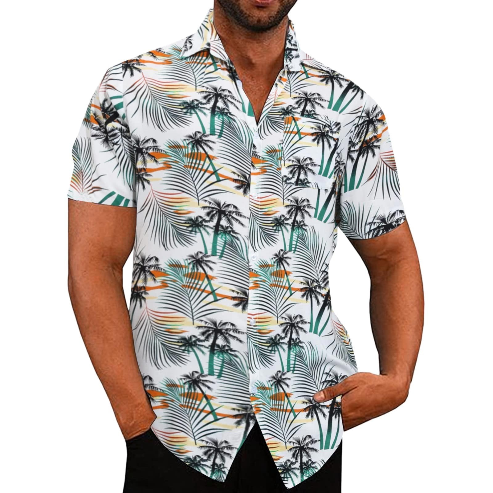 Ktmkh Mens Spring Summer Casual Hawaiian Beach Tropical Button Up
