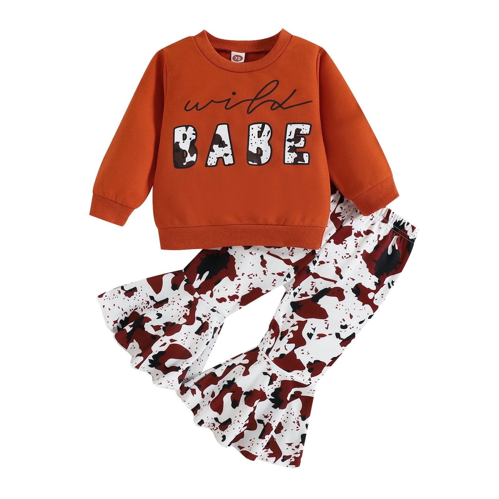 KTMKH Toddler Baby Girl Fall Winter Clothes Set Print Pullover Sweatshirt Top Cow Flared Pants ...