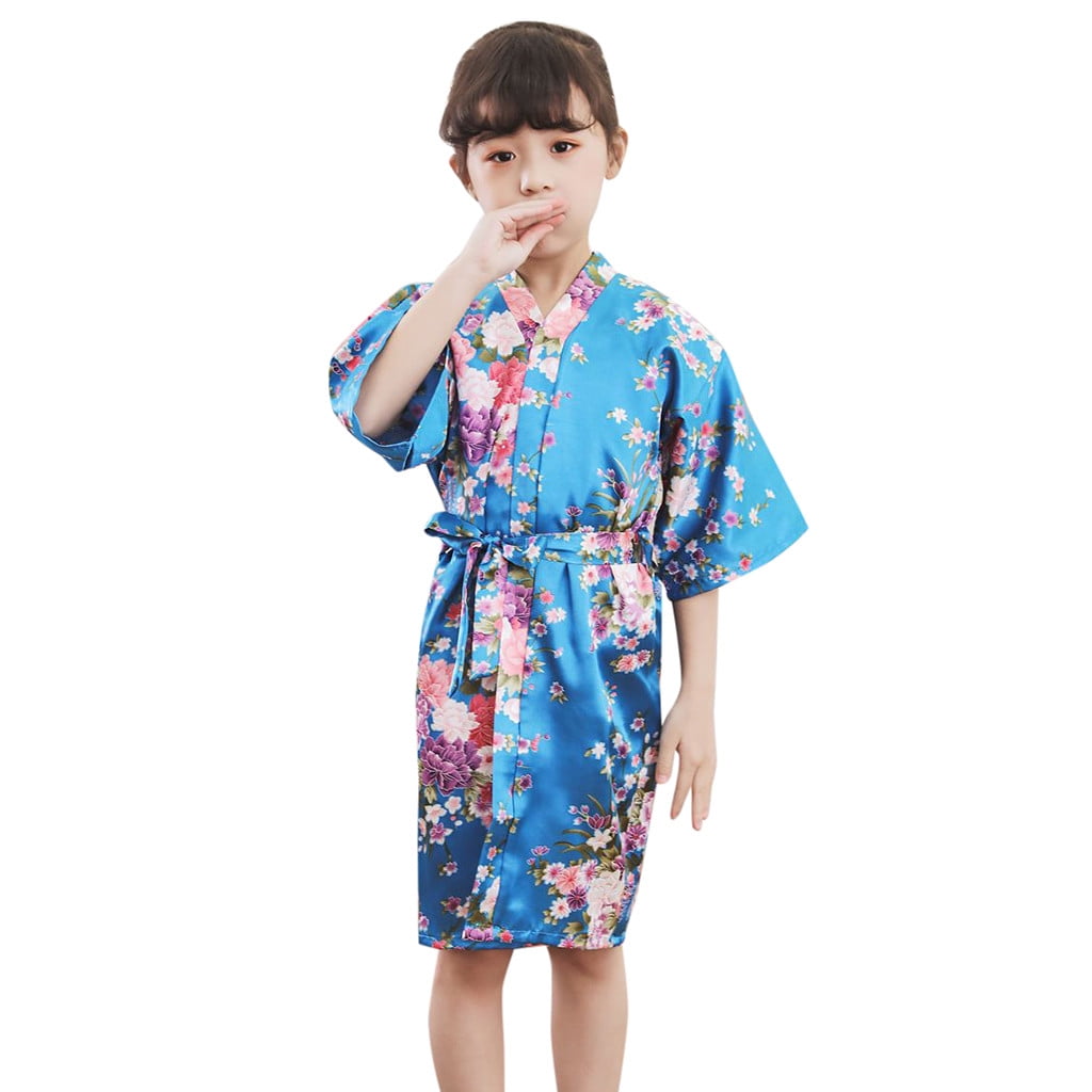 KTMKH Toddler Baby Kid Girls Floral Silk Satin Kimono Robes Bathrobe ...
