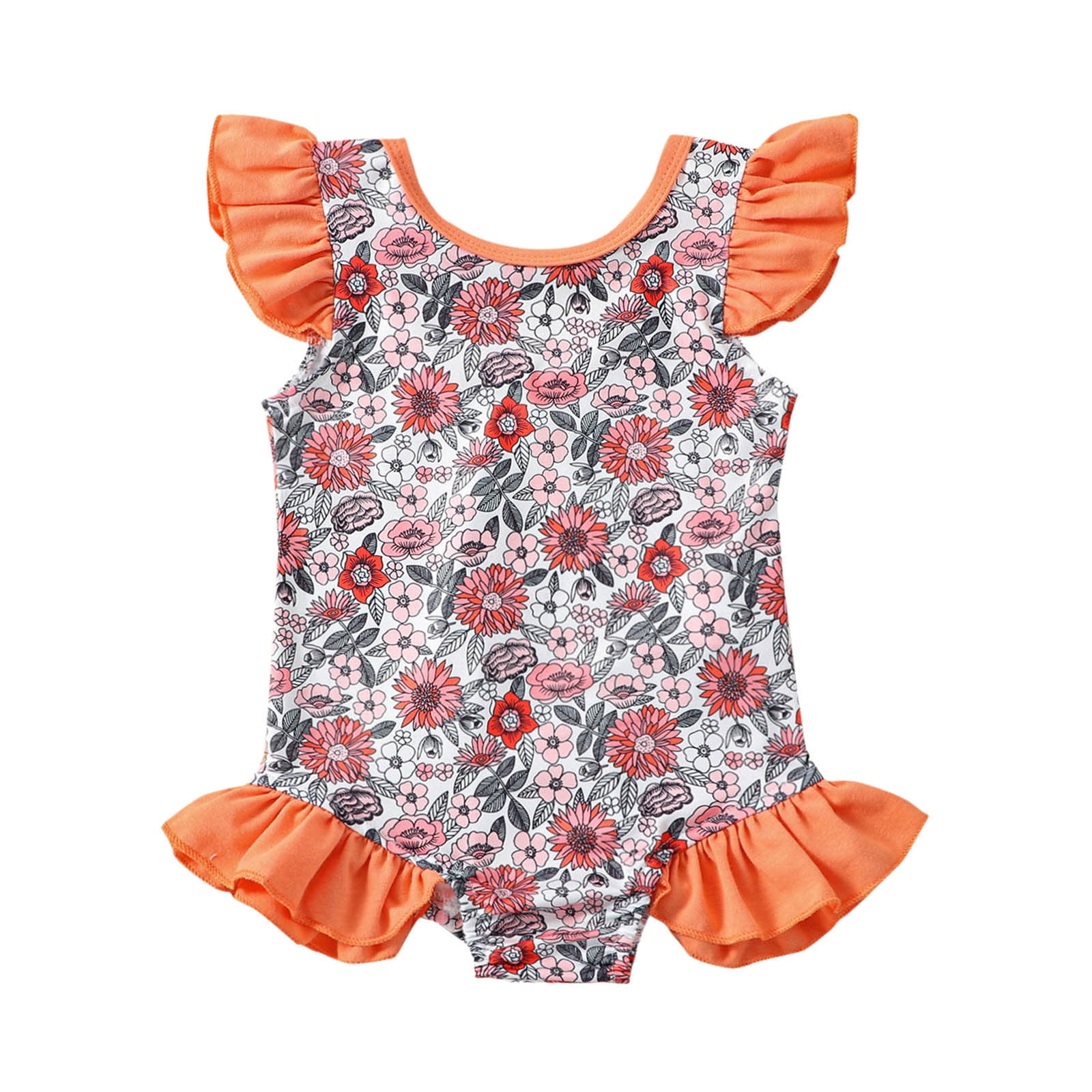 KTMKH Toddler Floral Bathing Suit Girls Summer Flying Sleeve Flower ...