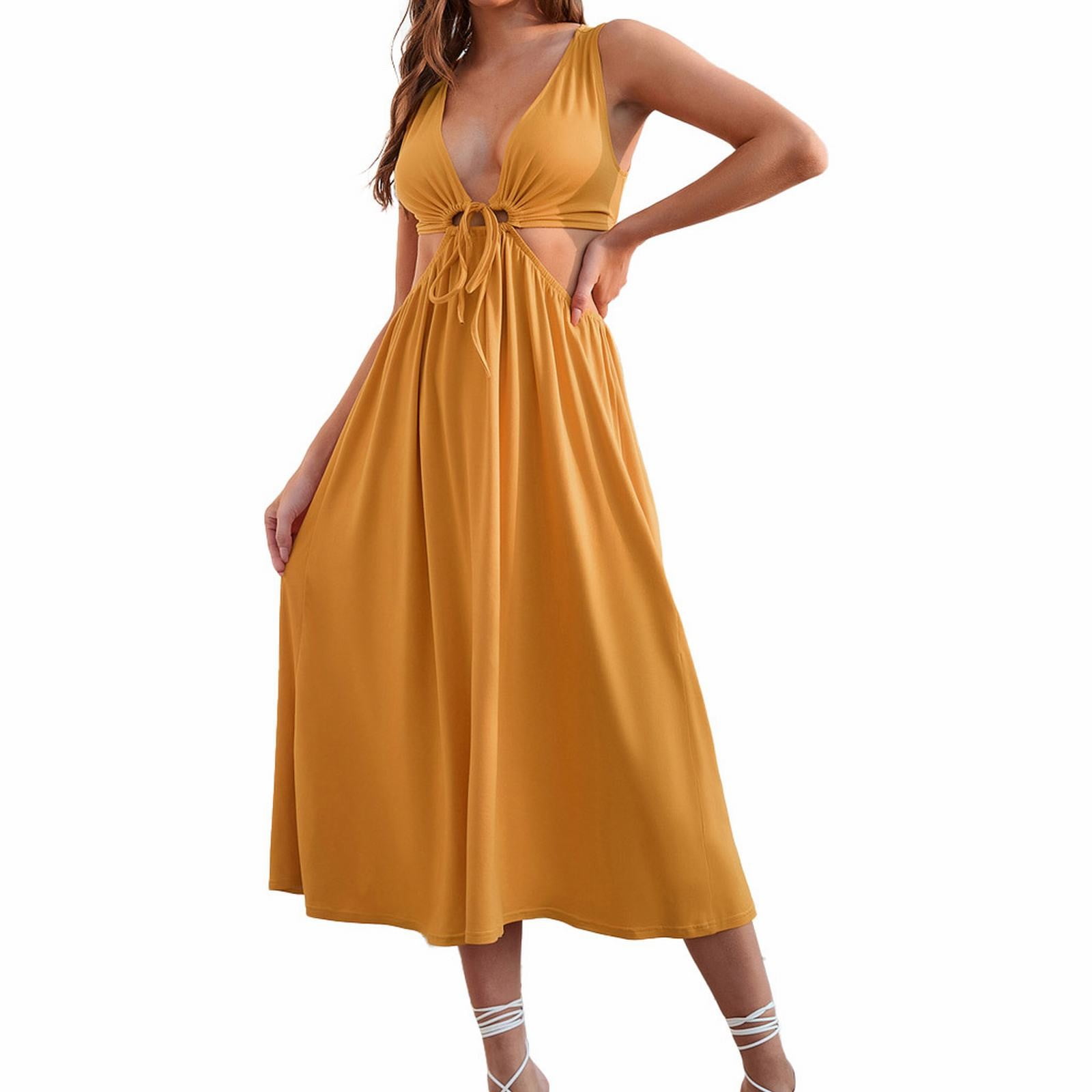 Ktmkh Women Dresses 2024 Summer Floral Deep V Neck Sleeveless Long