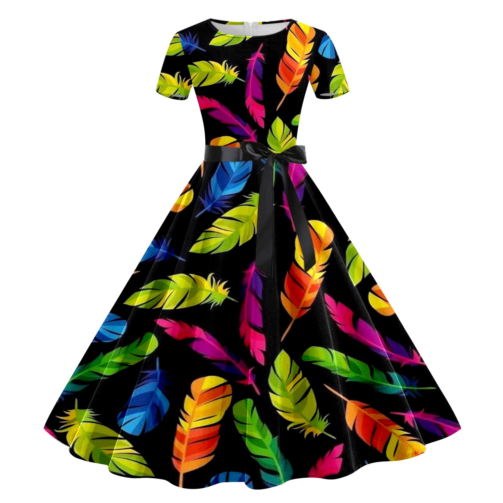 Ktmkh Womens Bodycon Dress Summer Short Sleeve Carnival Print Cute