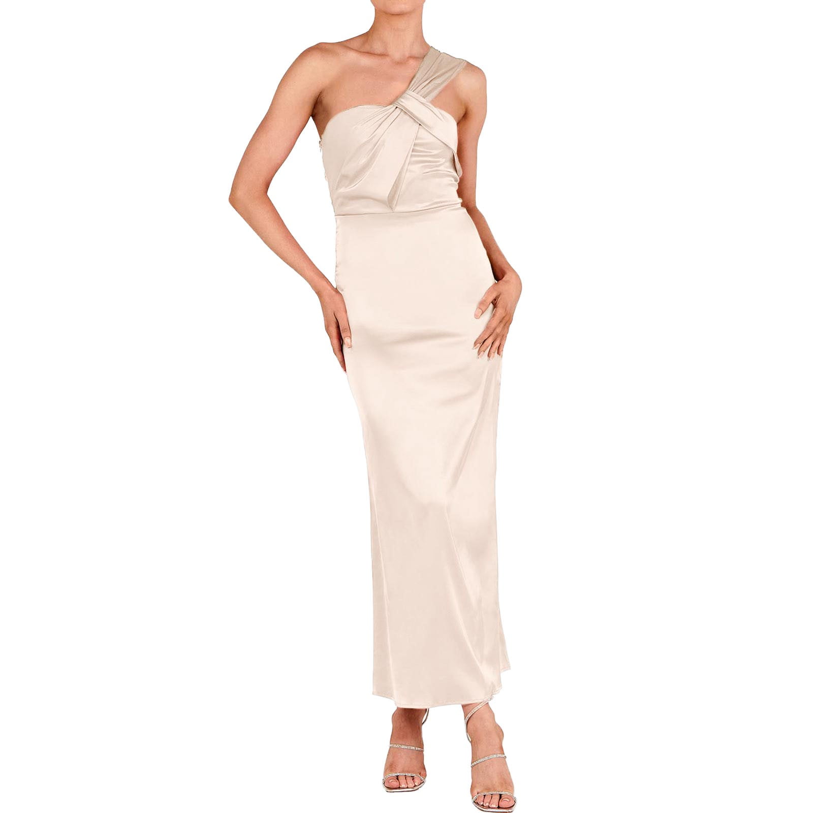 Ktmkh Womens Summer 2024 Maxi Dress Satin One Shoulder Wedding Guest