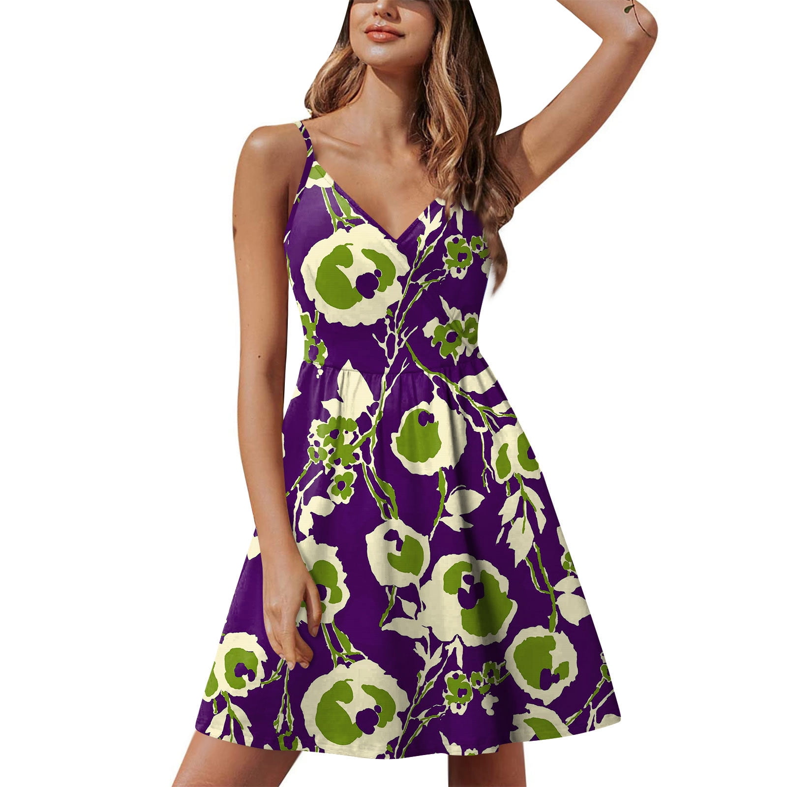 Ktmkh Womens Spring Summer Dresses Boho Floral Casual V Neck Suspenders