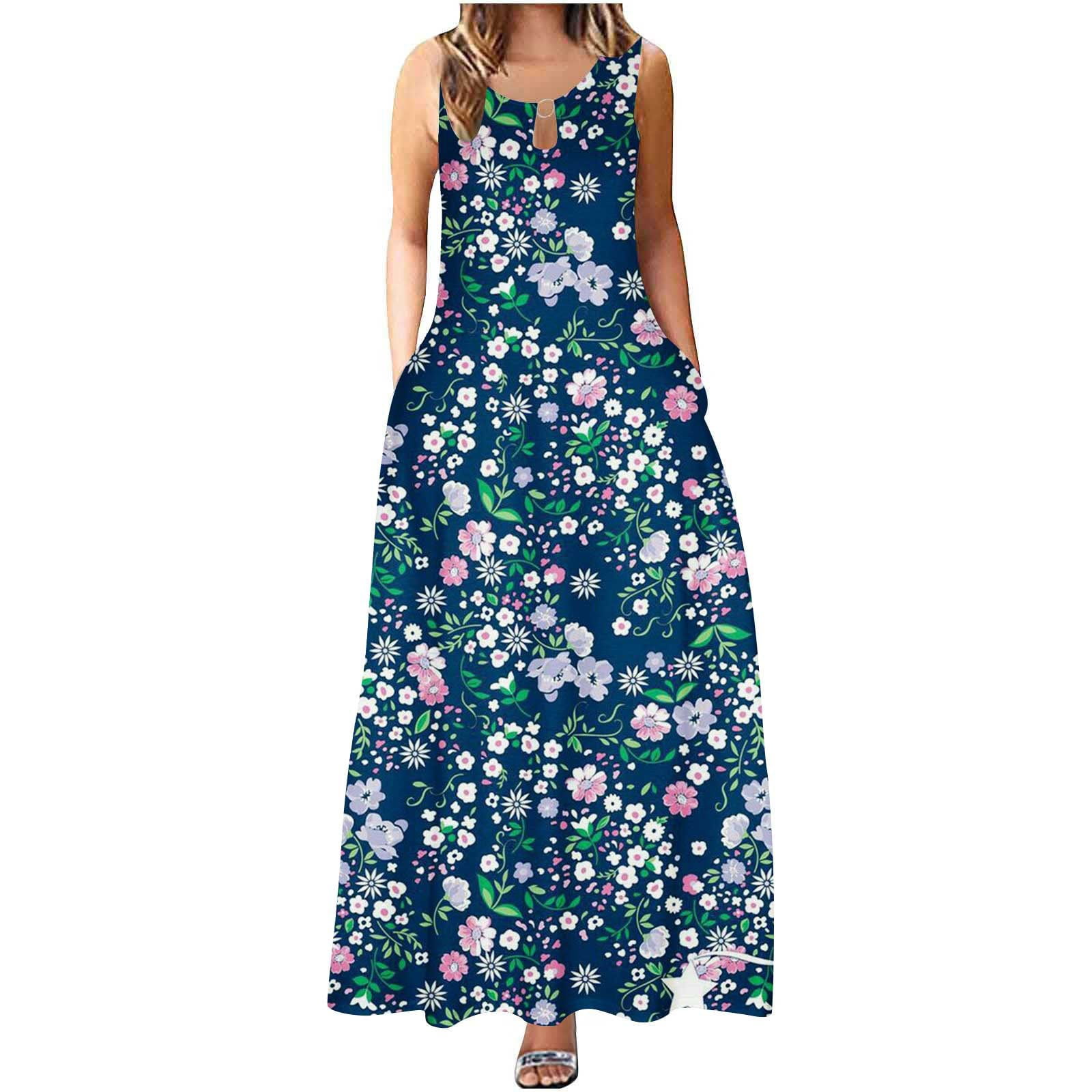 Ktmkh Womens Spring Summer Dresses Boho Floral Sleeveless Floral Print