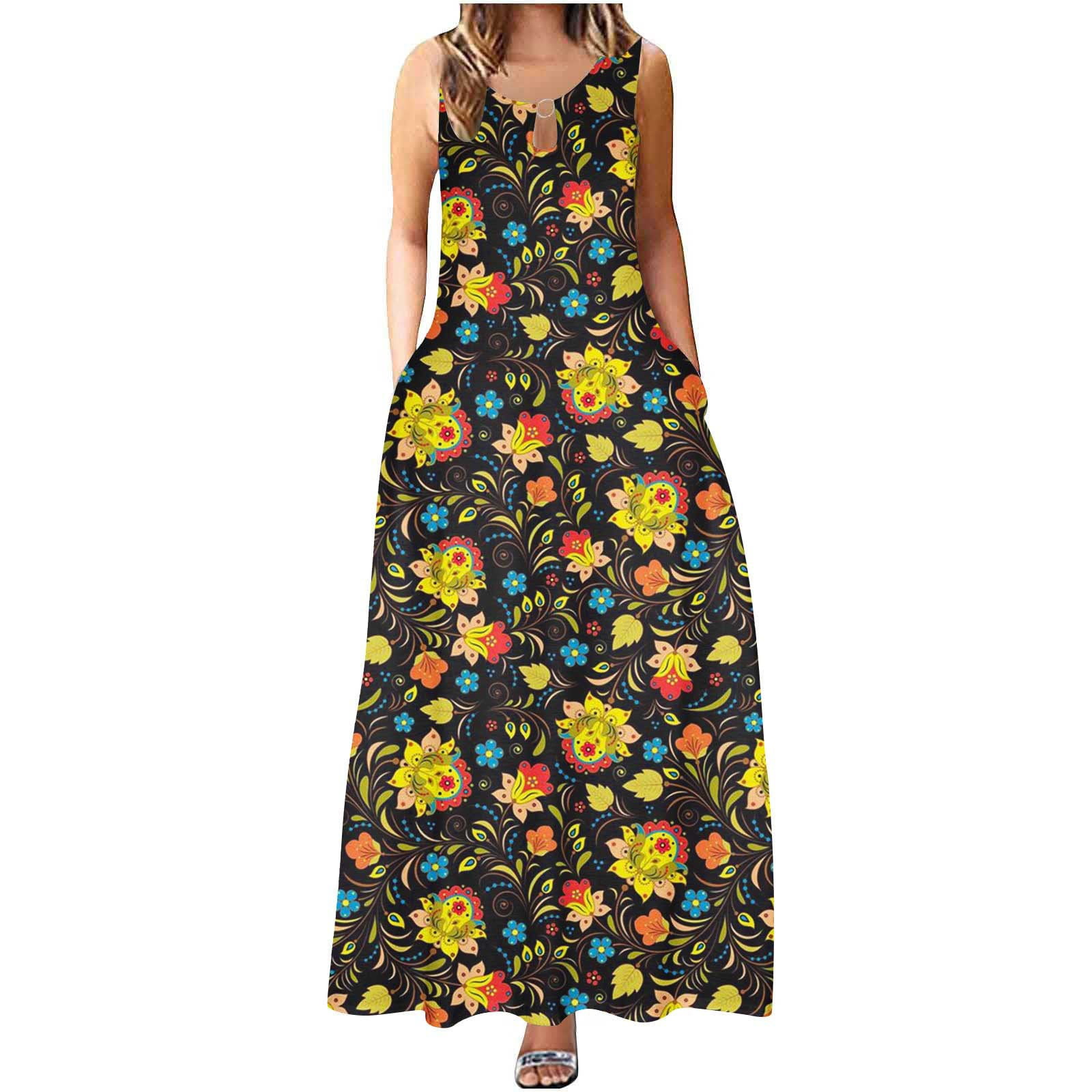 Ktmkh Womens Spring Summer Dresses Boho Floral Sleeveless Floral Print