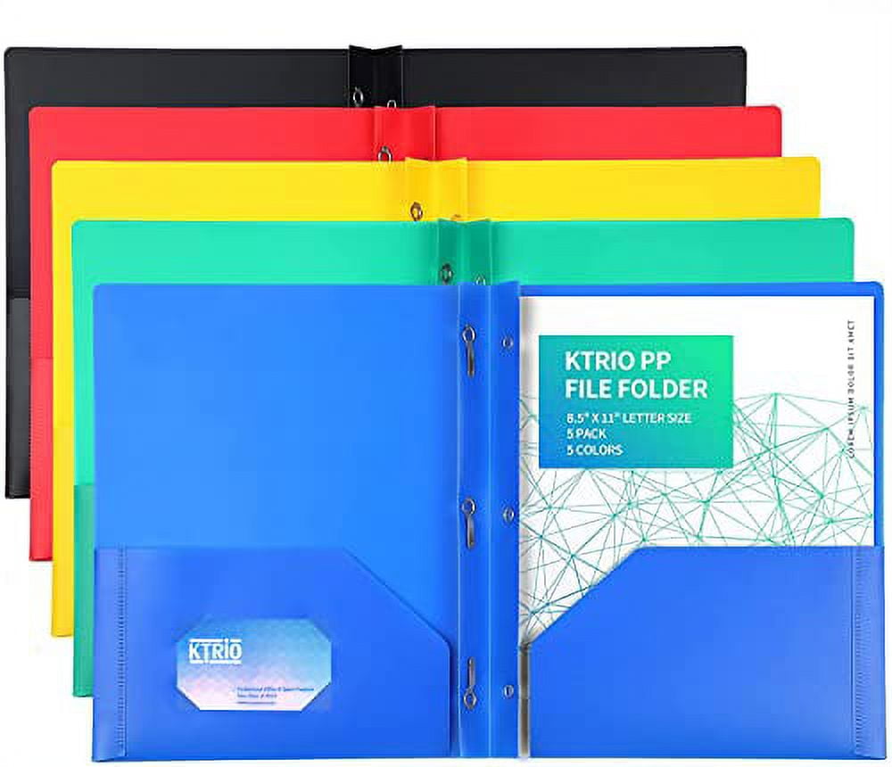 KTRIO File Folders Pocket Folders with Prongs - (5 Pack, Assorted ...