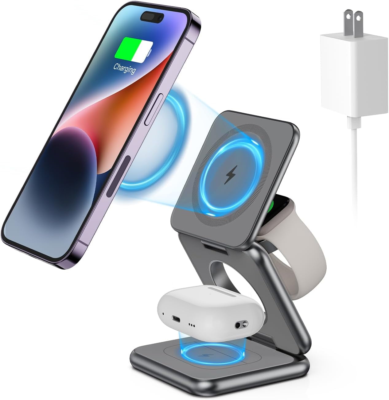 3 in 1 Fast Magnetic Wireless Charger for iPhone 15 pro Max iWatch 9 ...
