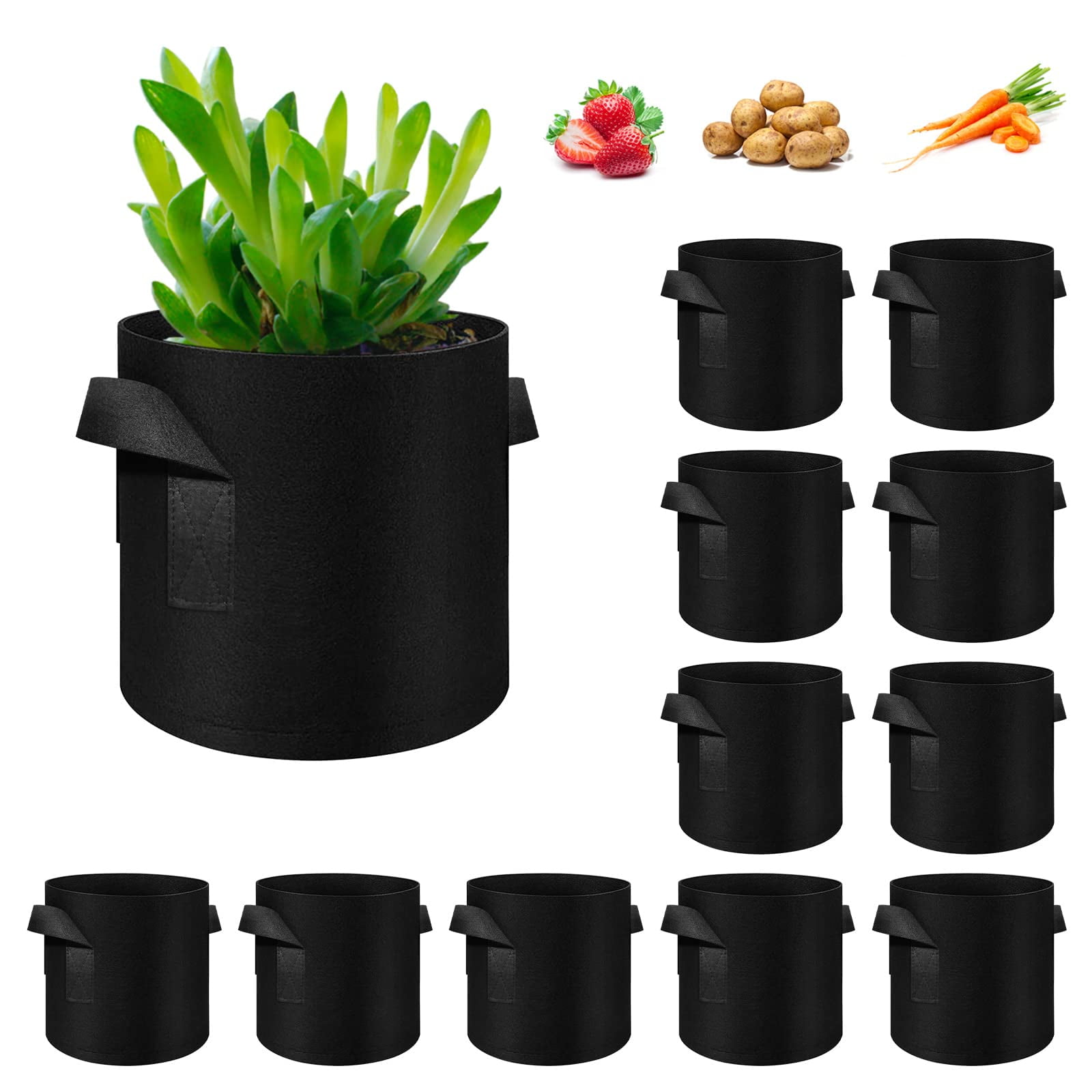 KUAA 12-Pack 10 Gallon Plant Grow Bags, Thickened Nonwoven Fabric Pots with Handles, Vegetable ...