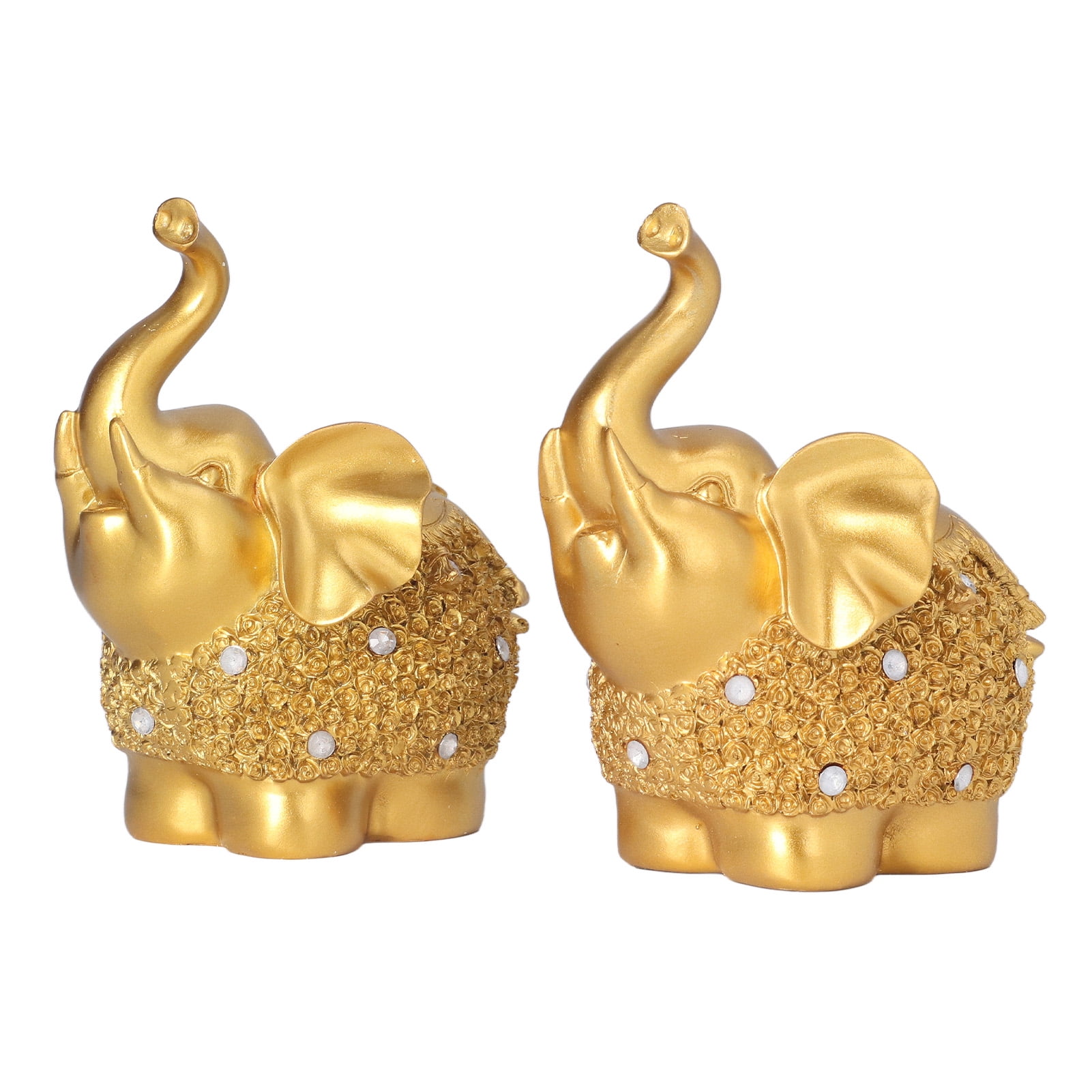 KUAA 2pcs Elephant Statue Golden Decorative Practical Resin Material Small Compact Elephant ...