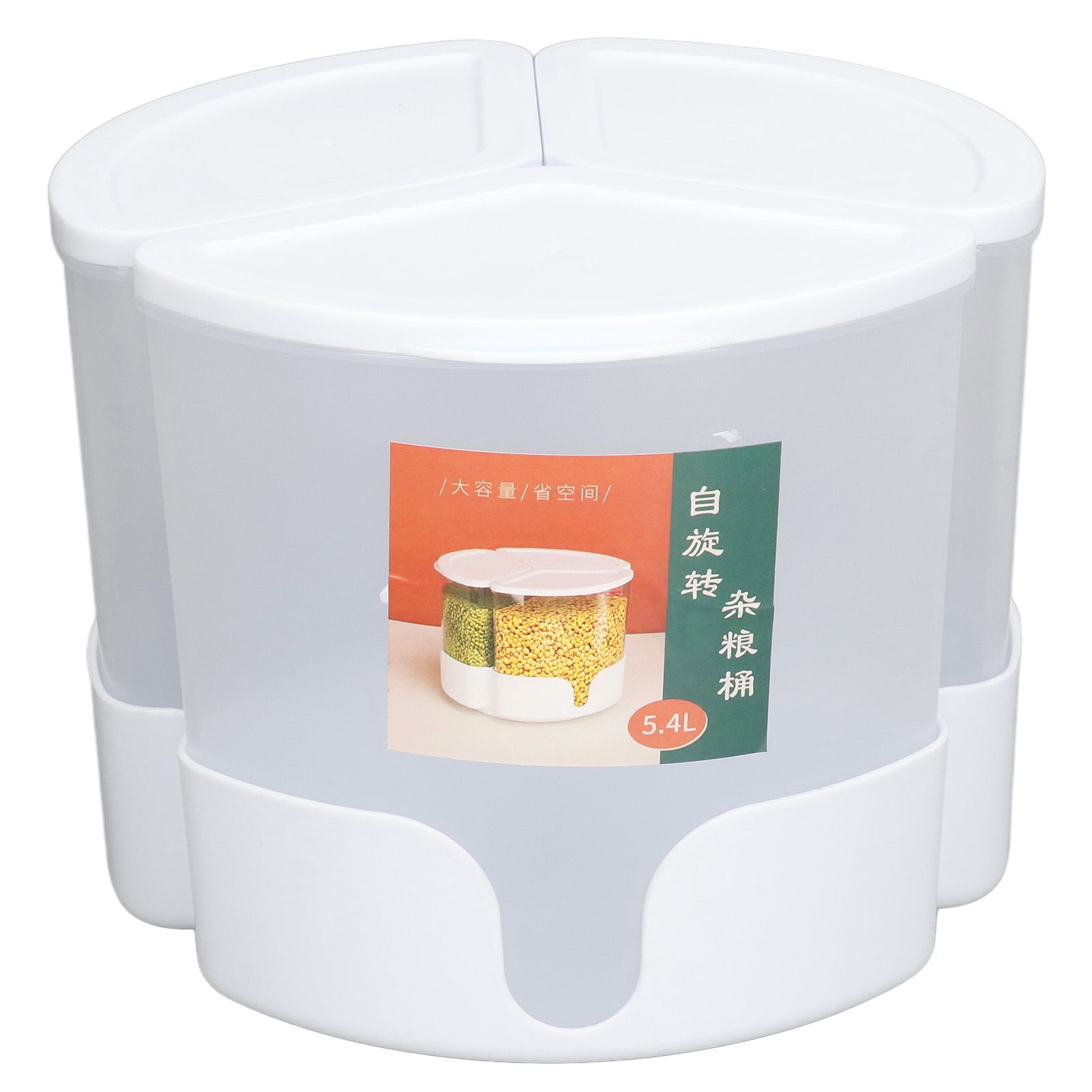 KUAA Grain Dispenser 360 Degree Rotating 3 Compartment Sealed Dry Food ...