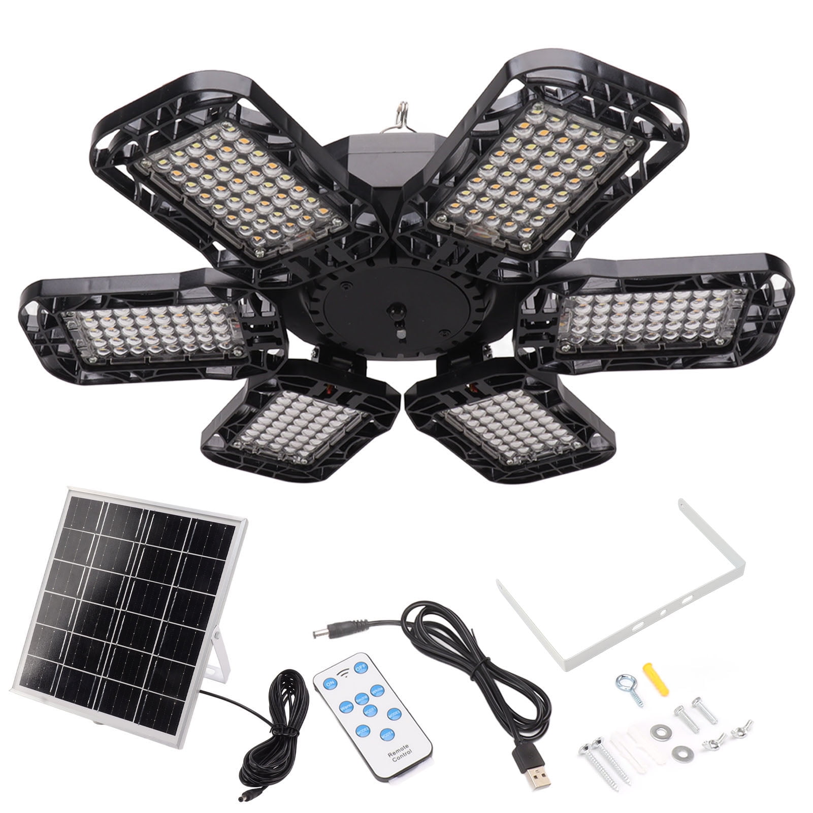 KUAA LED Motion Sensor Light USB Cable Solar Panel Lamp Outdoor Remote ...