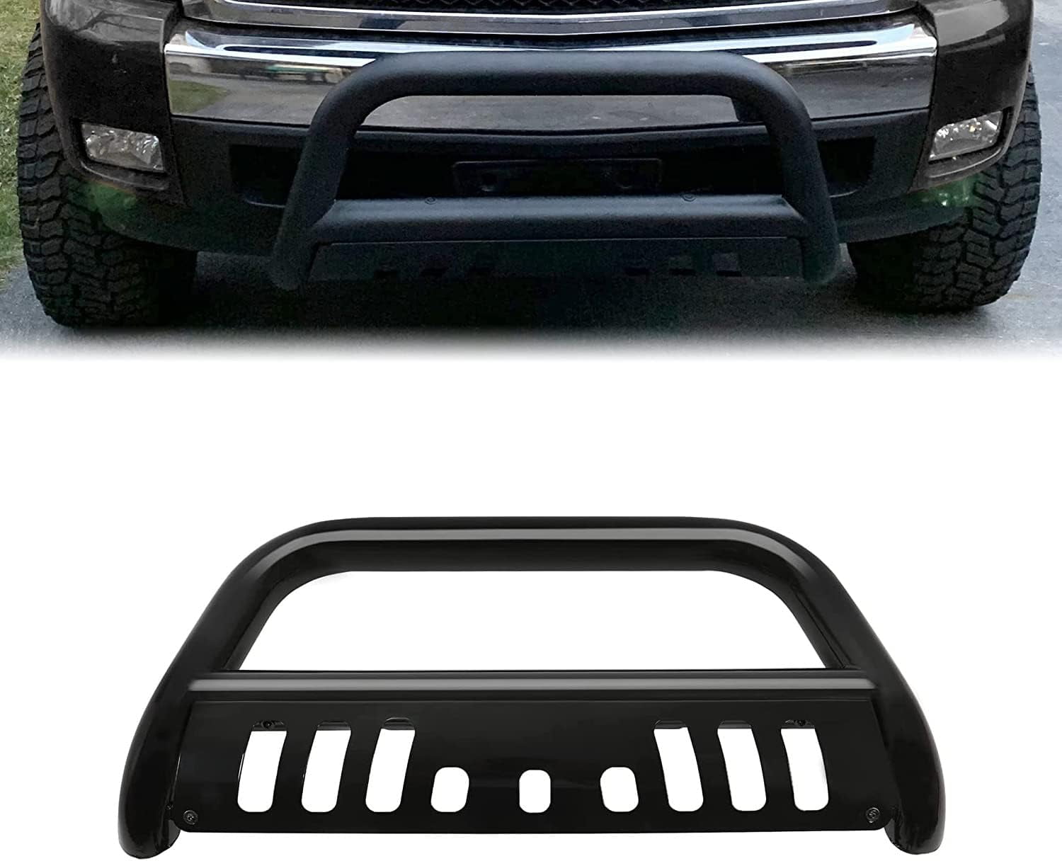 KUAFU 3" Front Bumper Bull Bar with Skid Plate Compatible with 2007-2020 Chevy Silverado GMC ...