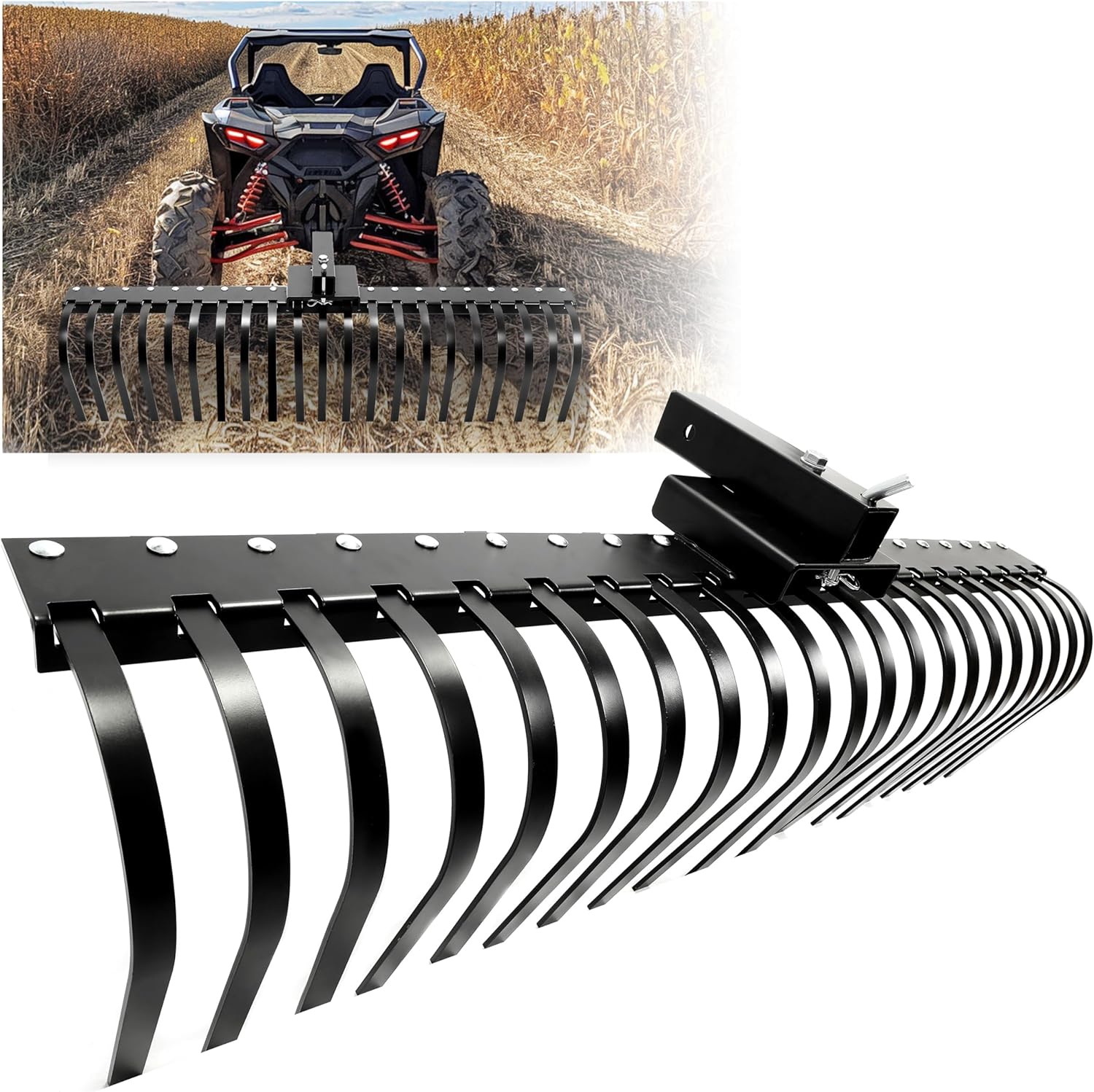 KUAFU 60 Inch Landscape Rake Pine Straw Rake Tractors Rake Fit for 2 ...