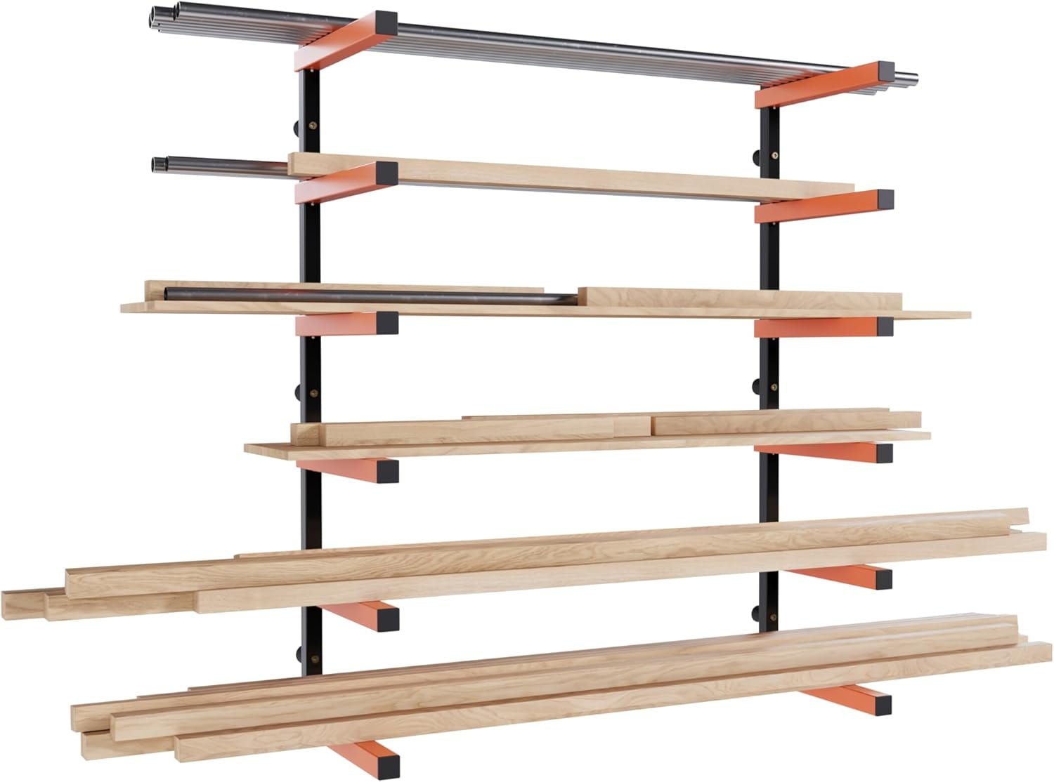 KUAFU Lumber Storage Rack Board Basement Storage Wall Mounted Rack Max 600 lb Steel with 6-Level ...