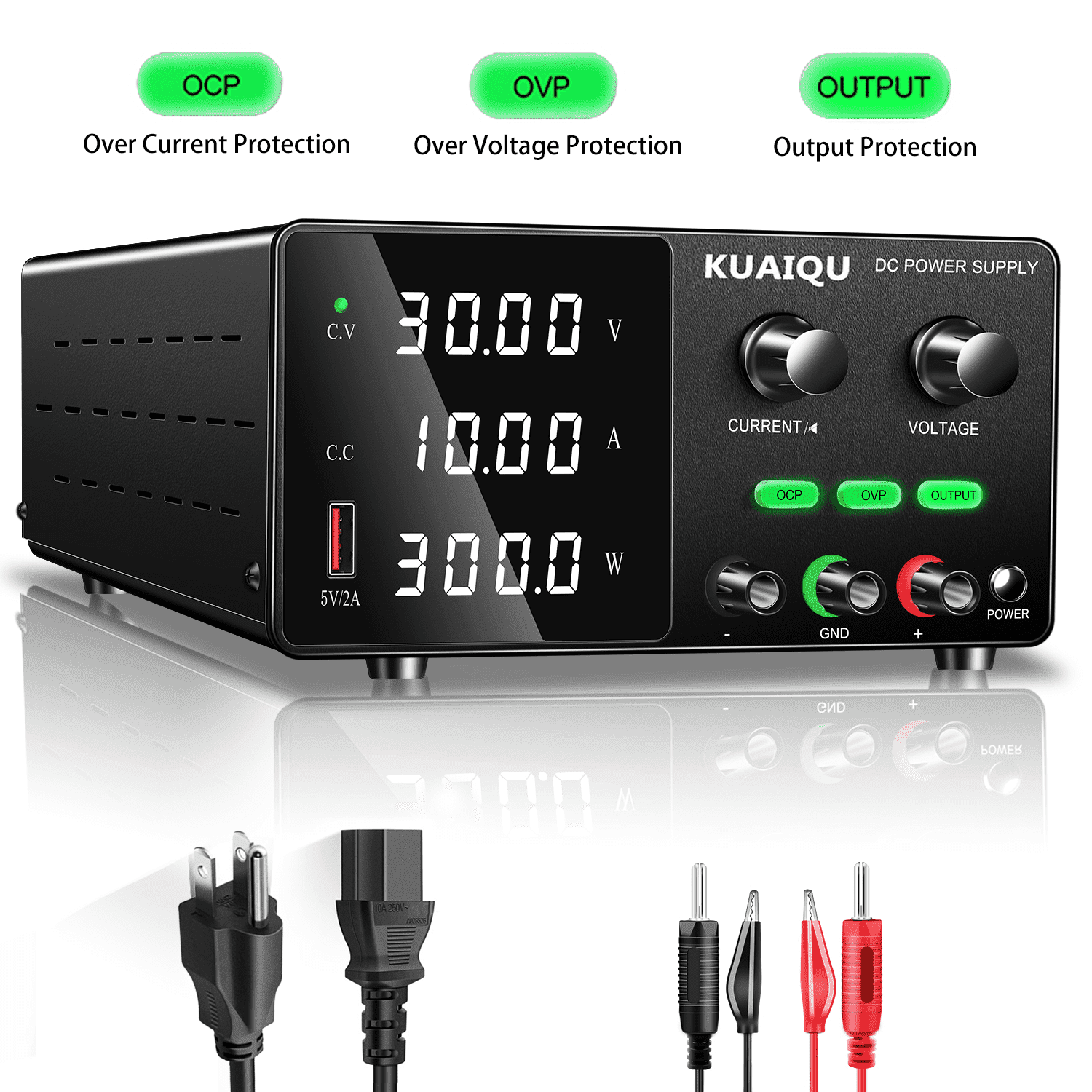KUAIQU DC Power Supply Variable 30V 10A Adjustable Regulated DC Bench Power Supply with Encoder ...