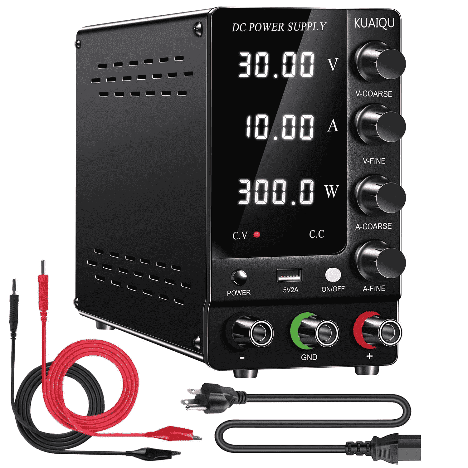 KUAIQU DC Power Supply Variable 30V 10A Regulated DC Bench Power Supply with Output Switch and ...