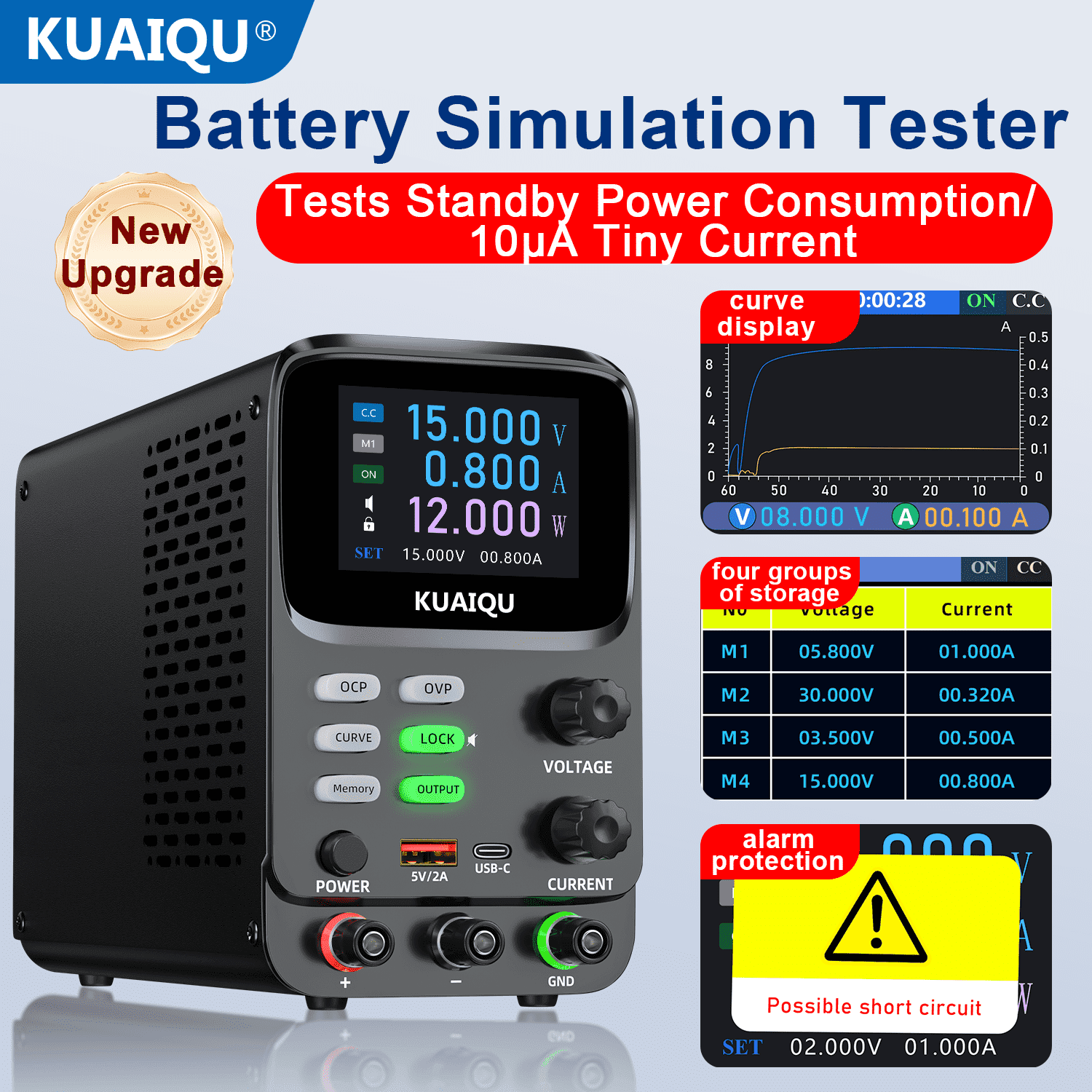 KUAIQU DC Power Supply Low Ripple Hyperbola Current and Voltage Display mA μA Display 30V 10A ...