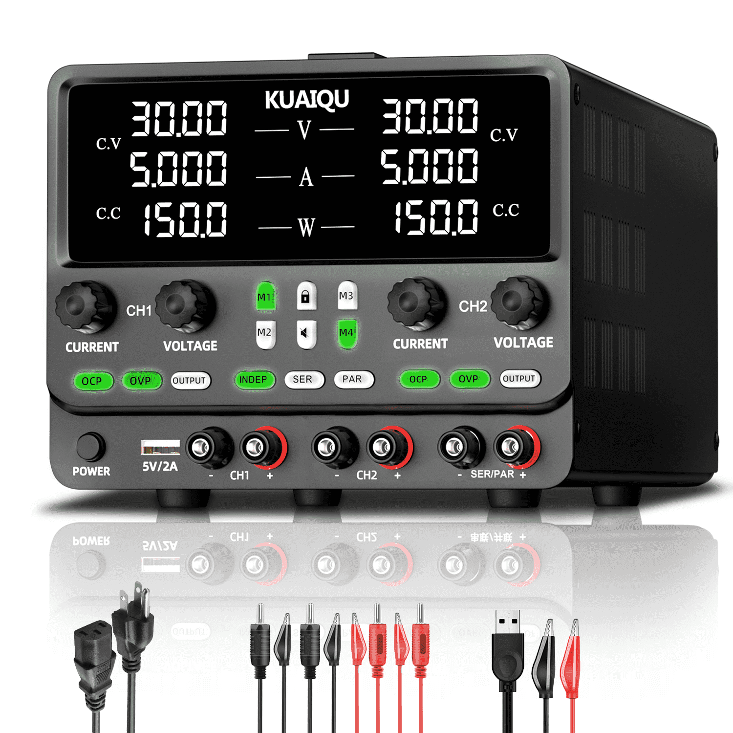 KUAIQU Dual DC Power Supply Variable 30V 5A Series (30V 10A) Parallel ...