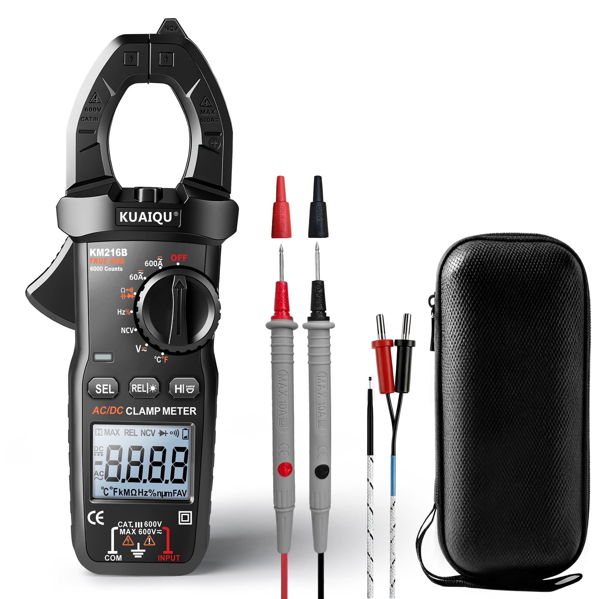 KUAIQU T-RMS Digital Clamp Meter 600A Current Amp Volt Meter 6000 ...