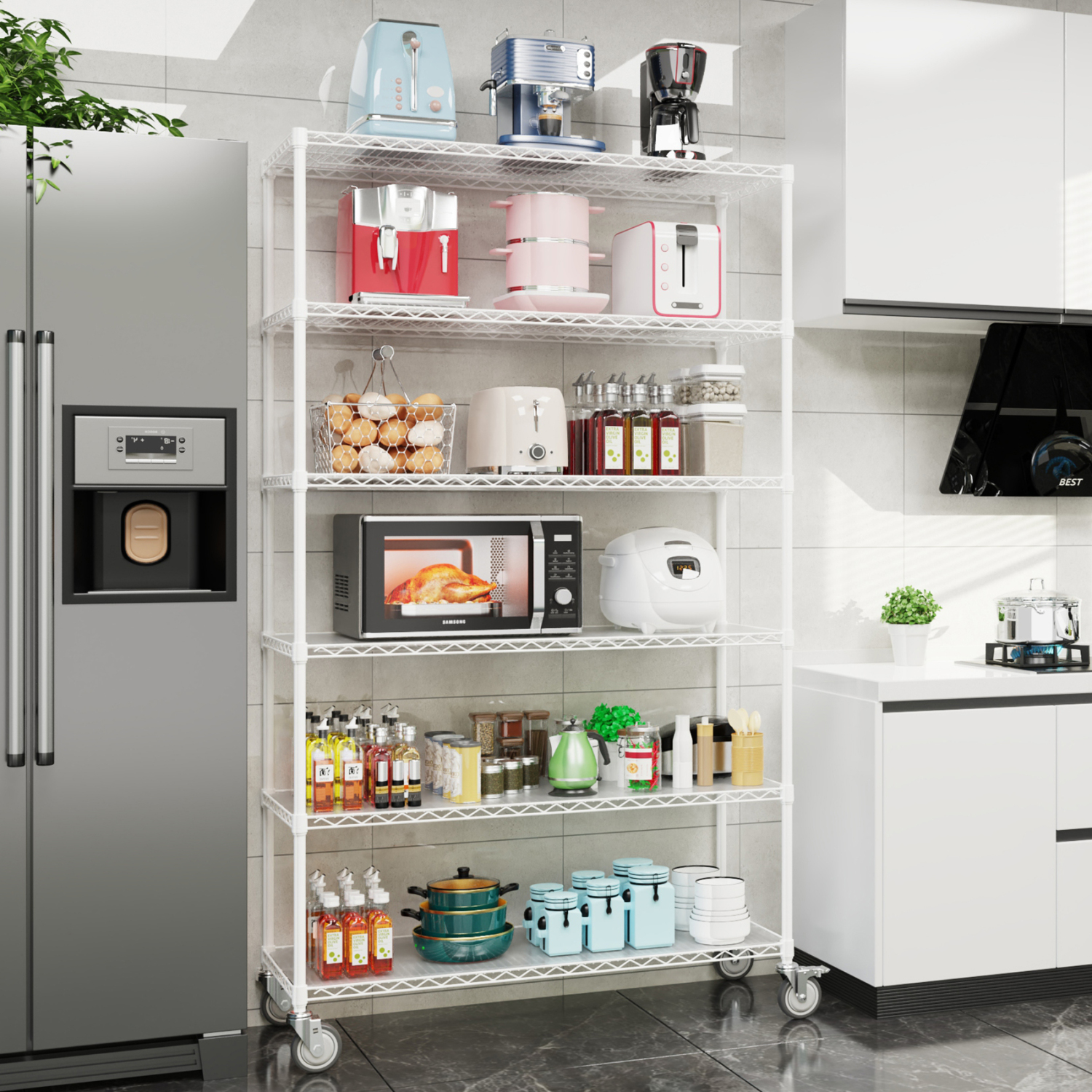 Adjustable Heavy Duty White Metal Shelves - 6 Tier Wire Shelving Unit ...