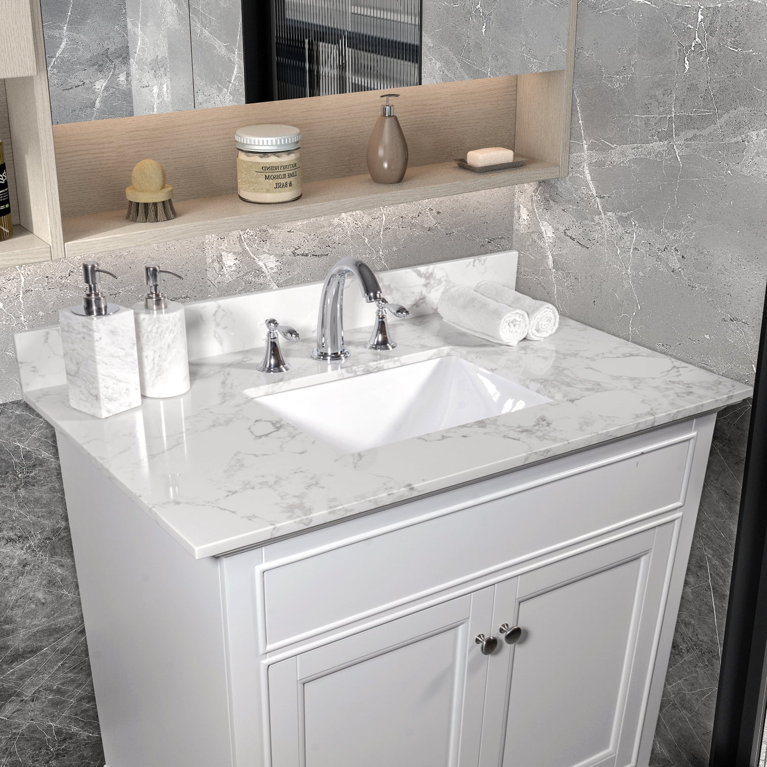 KUBEAUTY New Style Montary Carrara White 31-Inch Bathroom Vanity Top ...