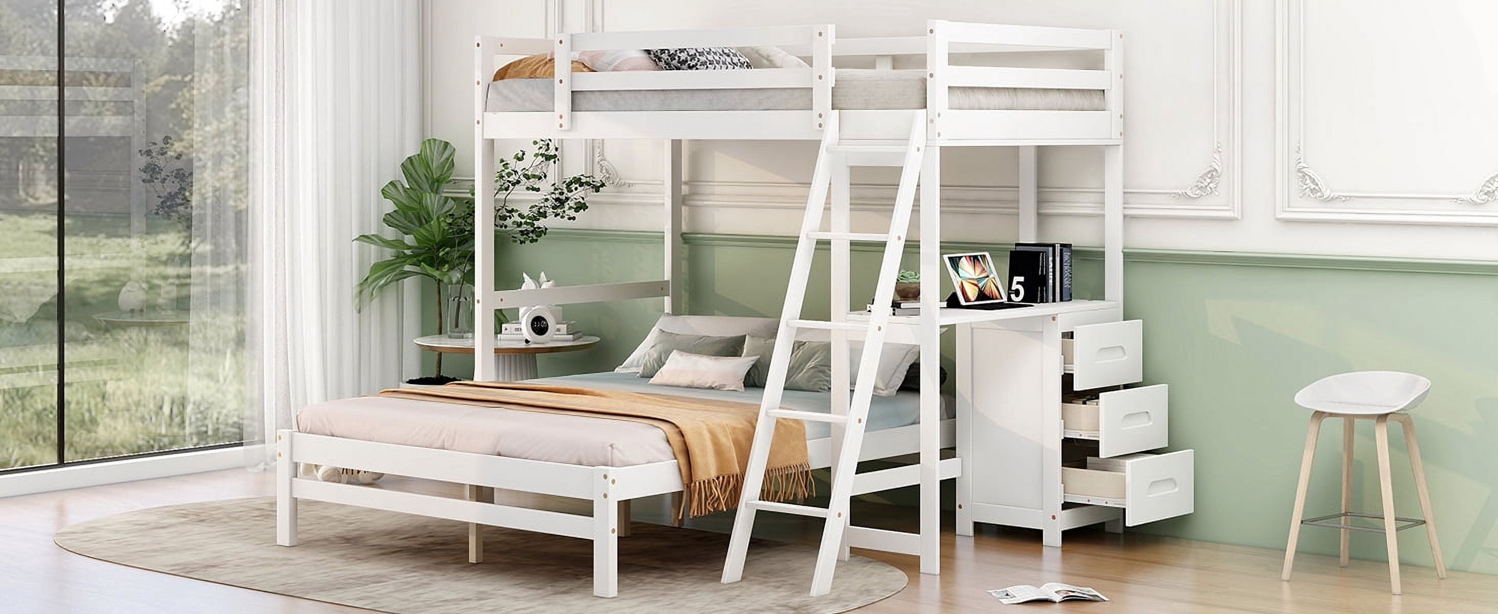 White Twin over Full Bunk Bed with Convenient Built-in Desk and ...