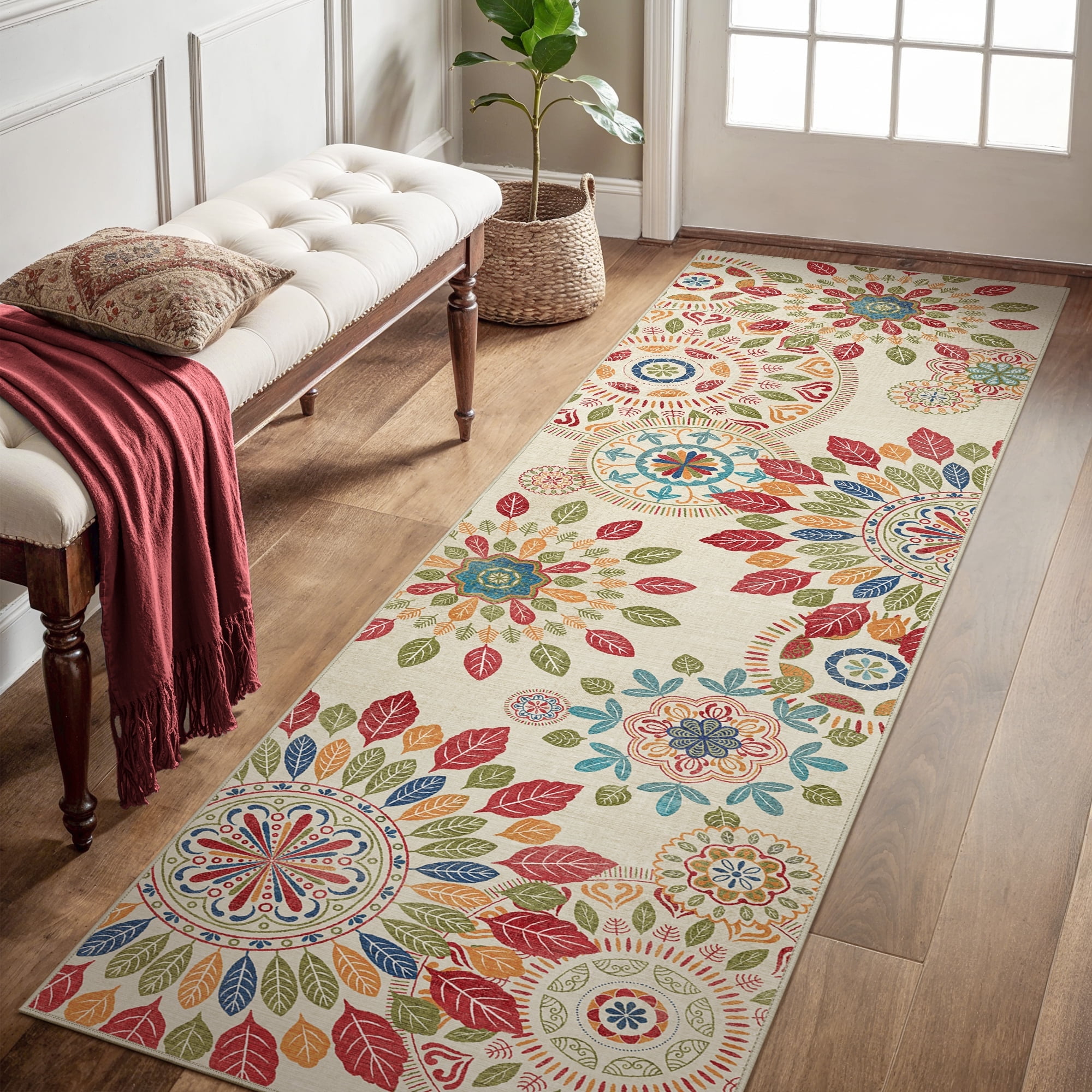 KUETH 2'x7' Washable Area Rug, Thin Chenille Rug for Kitchen, Entryway ...