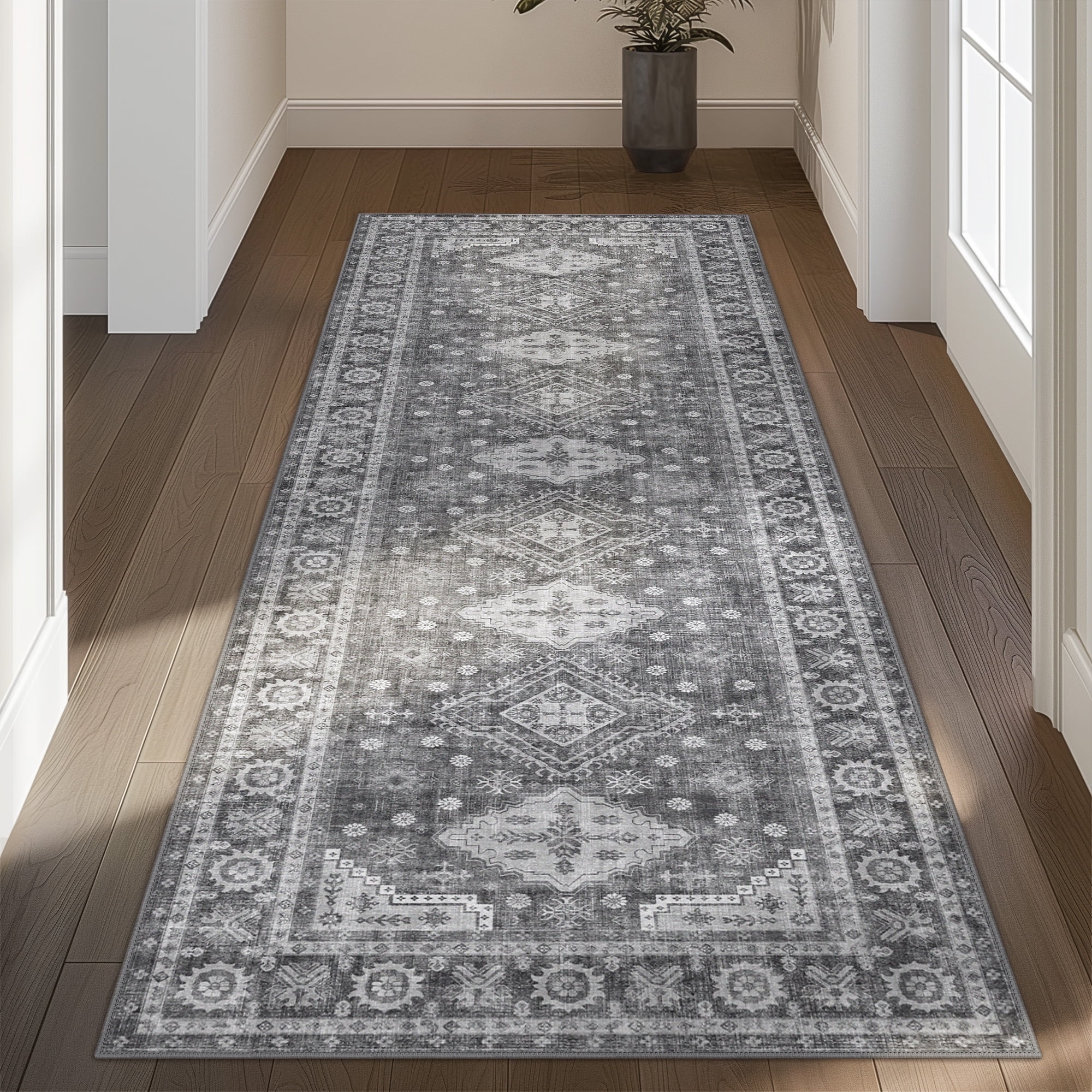 KUETH 2x12 Non-Slip Runner Rug, Vintage Boho Print, Machine Washable ...