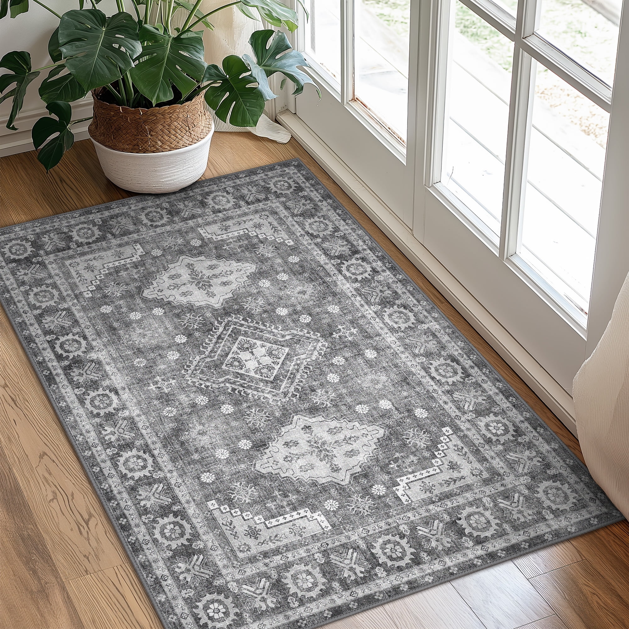 KUETH 2x3 Non-Slip, Washable Area Rug: Stain Resistant with Vintage ...