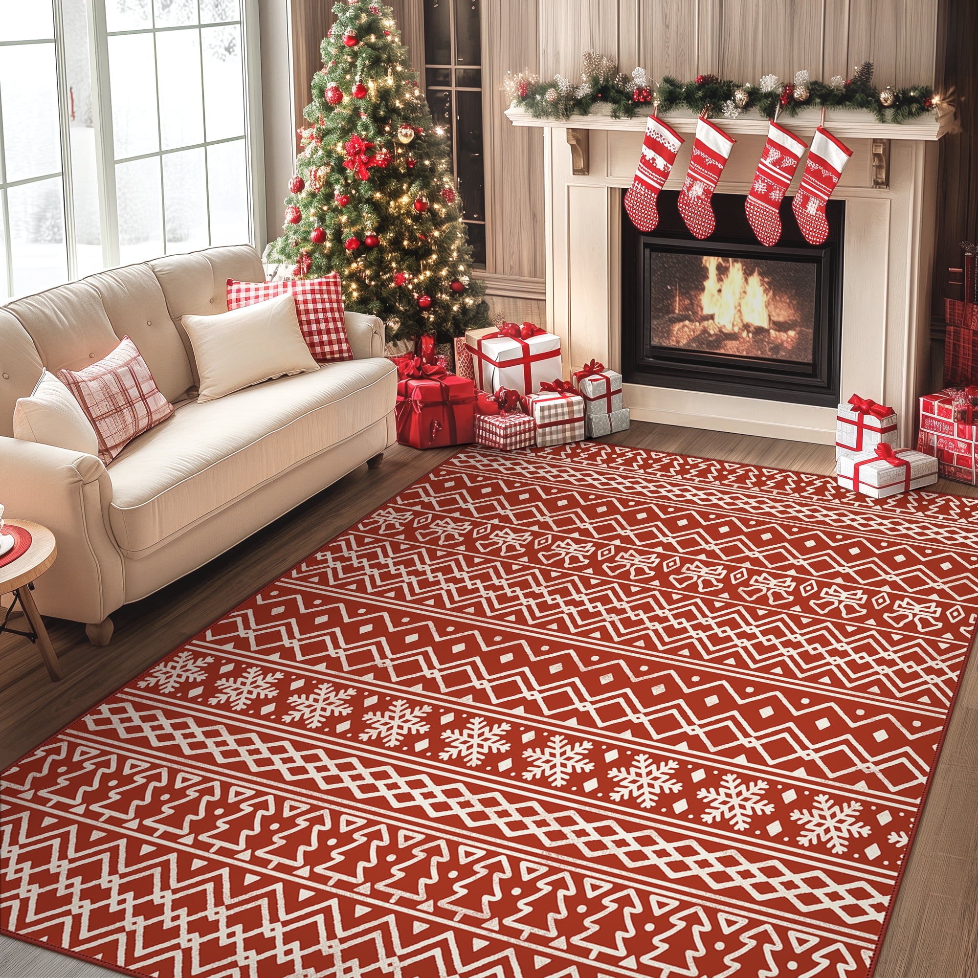 KUETH 3X5 Area Rugs Christmas Rug, Machine Washable Rug, Christmas Area ...