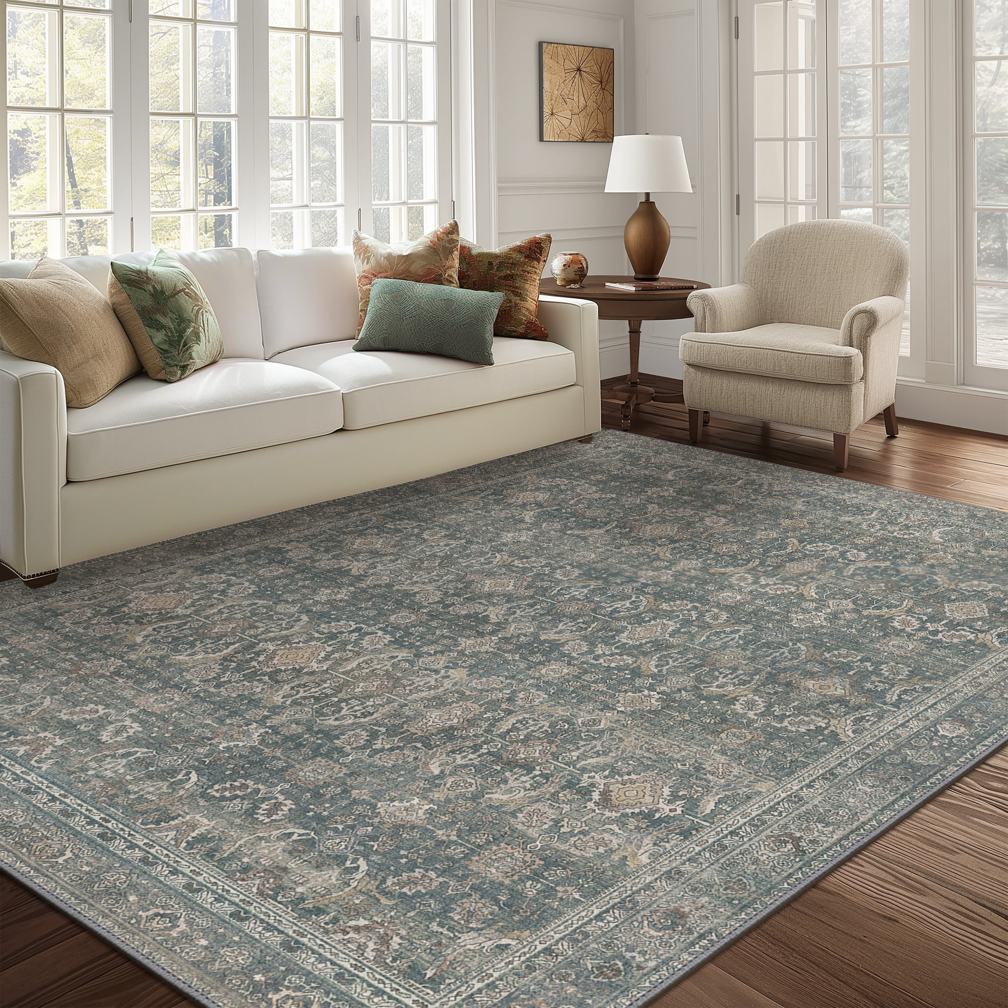 KUETH 3'x5' Washable Area Rug, Durable Low Pile with Rubber Backing ...
