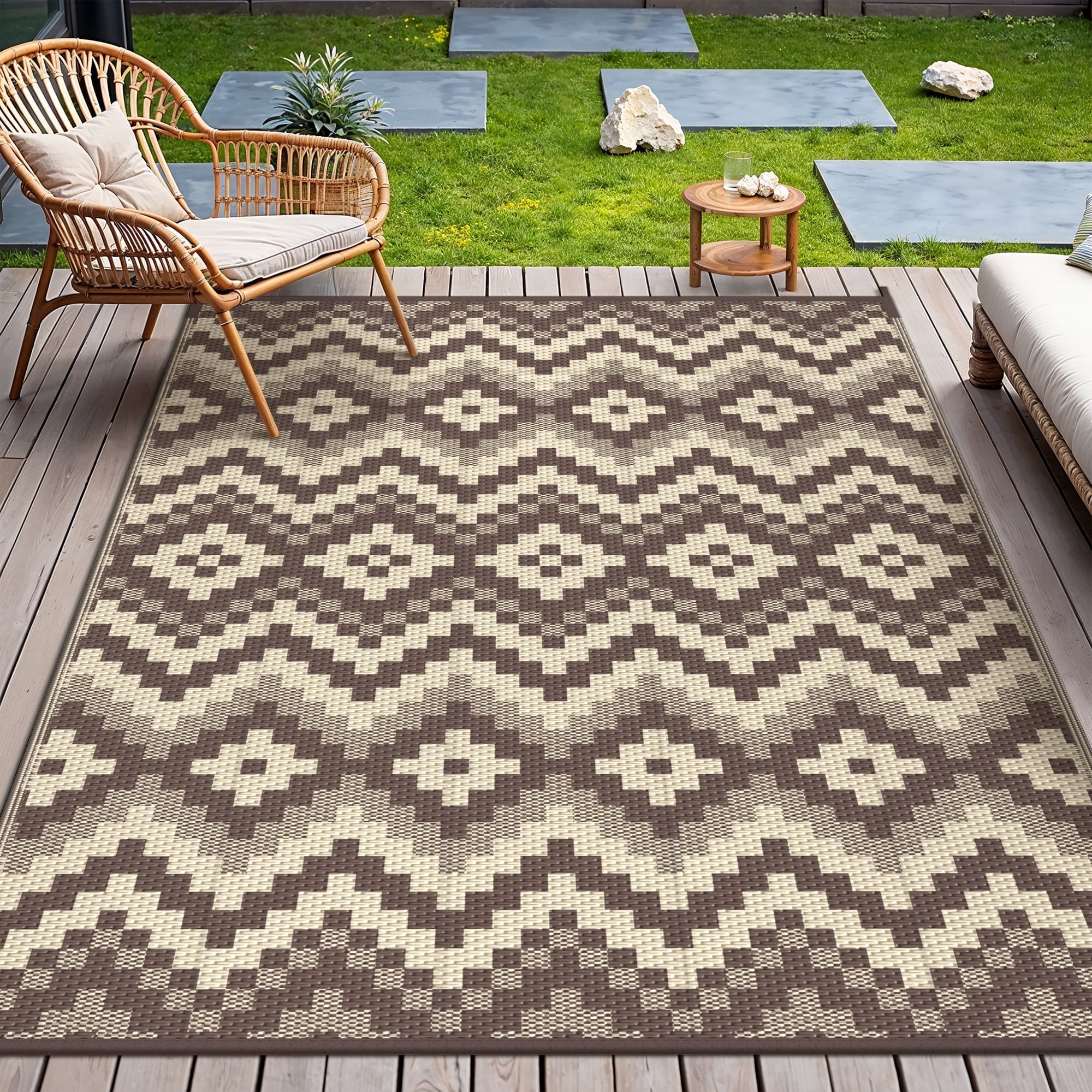 KUETH 5' x 8' Outdoor Rug Waterproof Camping Patio Rug Boho Geometric ...