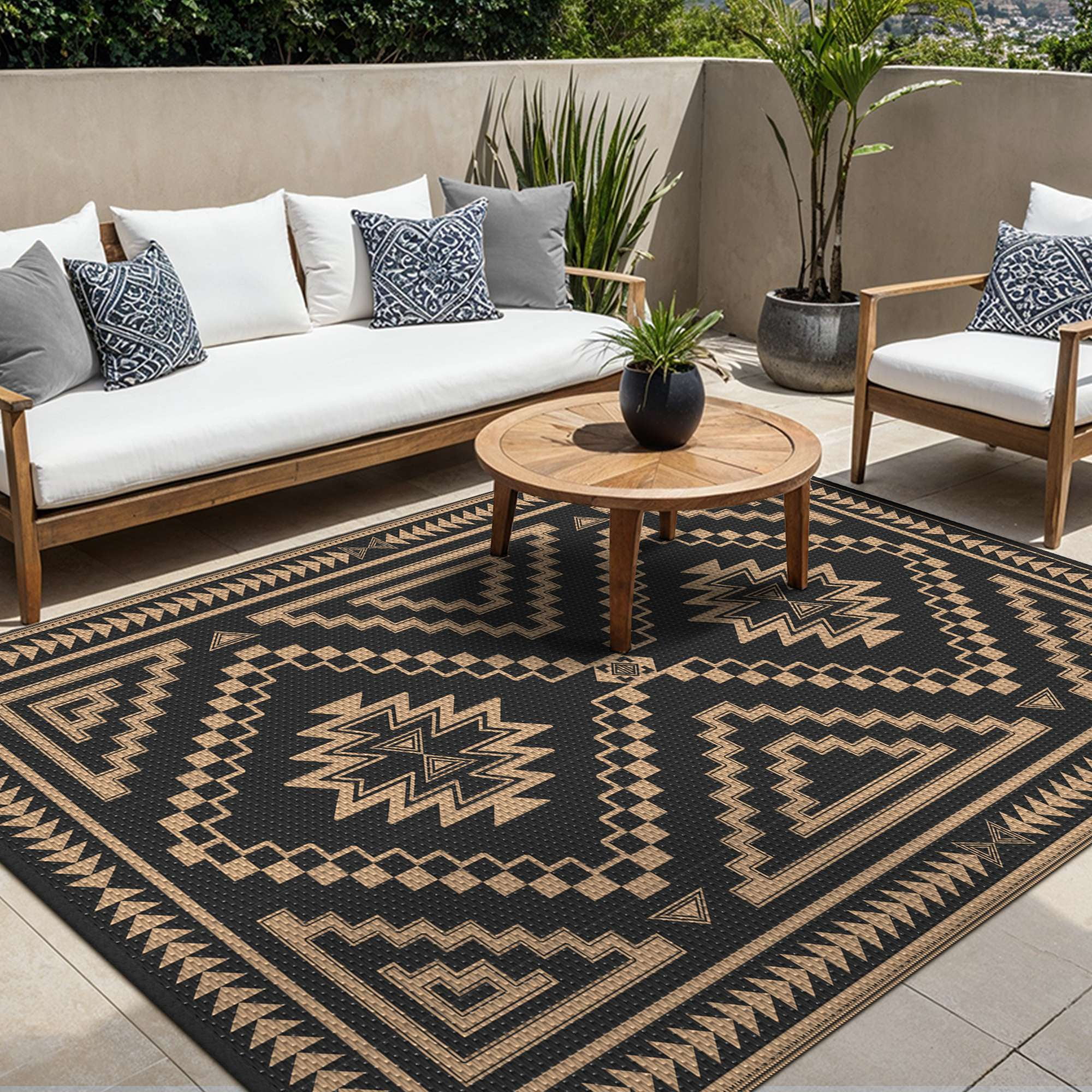 KUETH 5' x 8' Outdoor Waterproof Rug Camping Mat Patio Carpet,Black ...