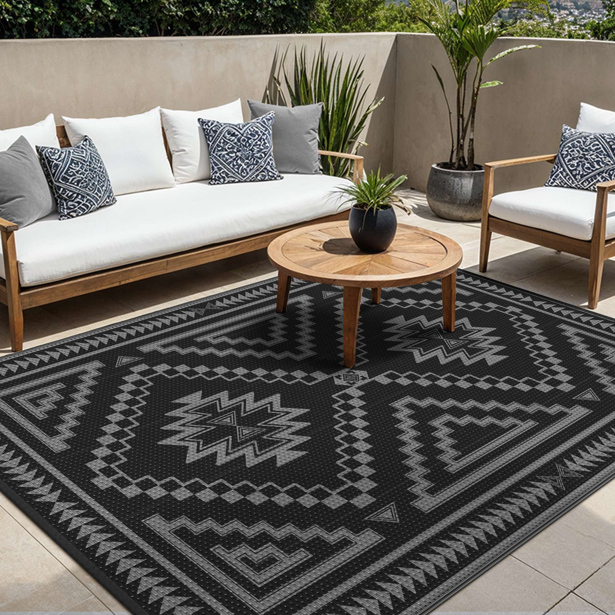 KUETH 5' x 8' Outdoor Waterproof Rug Camping Mat Patio Carpet,Black ...