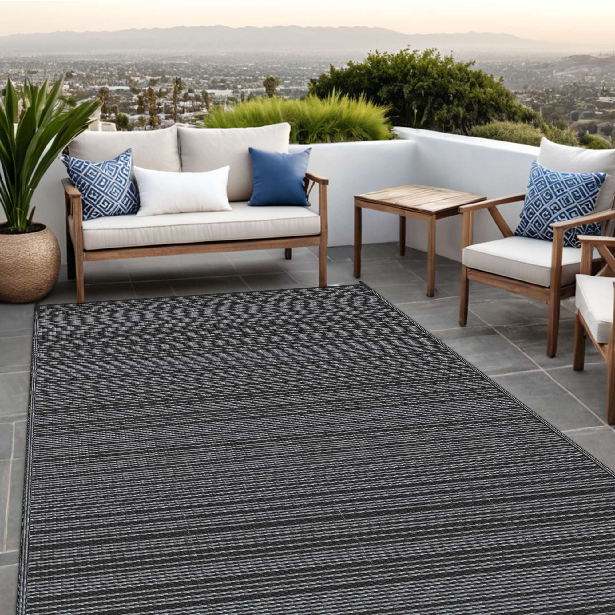 KUETH 5'x 8' Outdoor Waterproof Rug Camping Mat Patio Carpet,Black&Gray ...