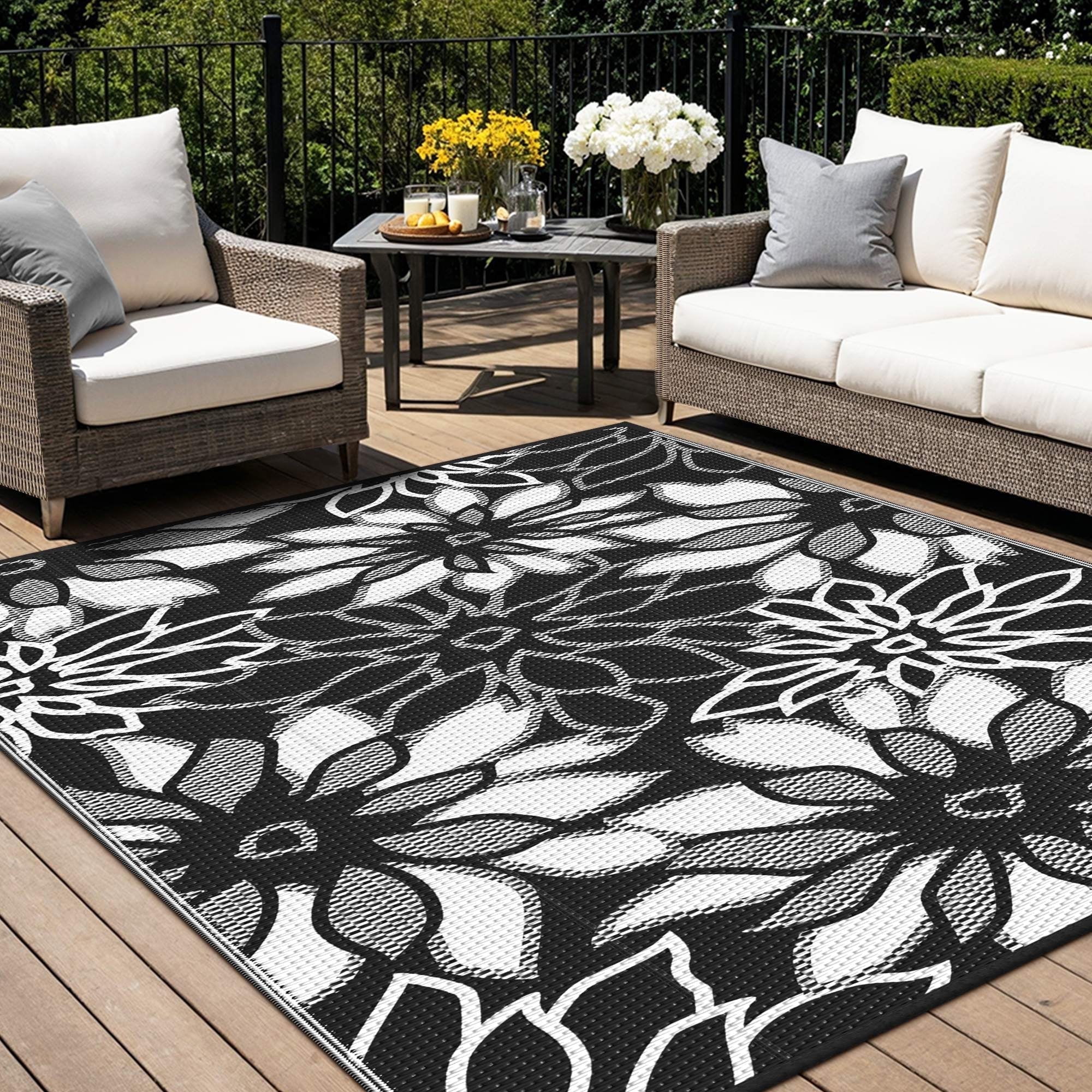 KUETH 5'x 8' Outdoor Waterproof Rug Plastic Floral Mat Easy cleaning ...