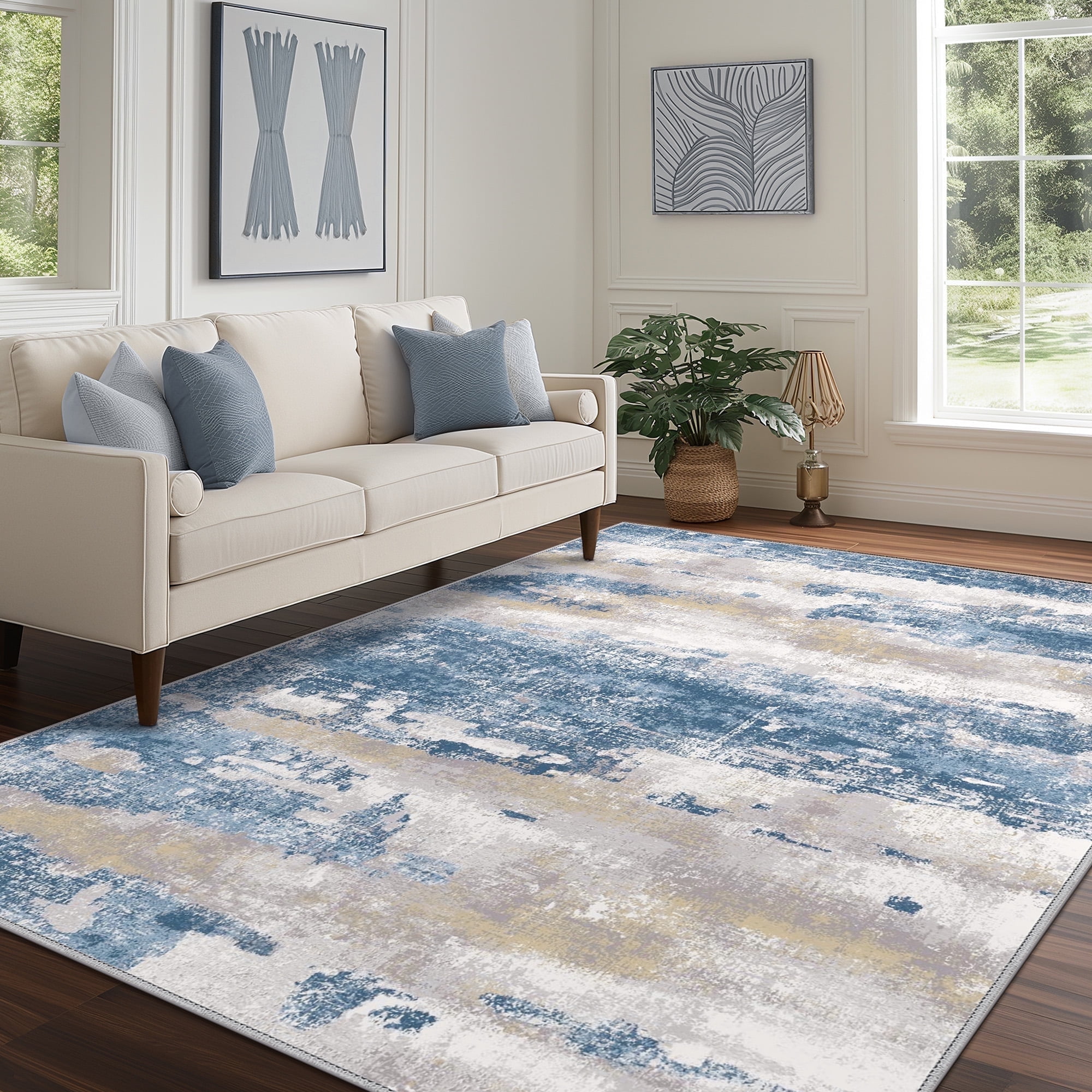 KUETH 5'x7' Low Profile Area Rug, Washable Non-Slip Vintage Rug for ...
