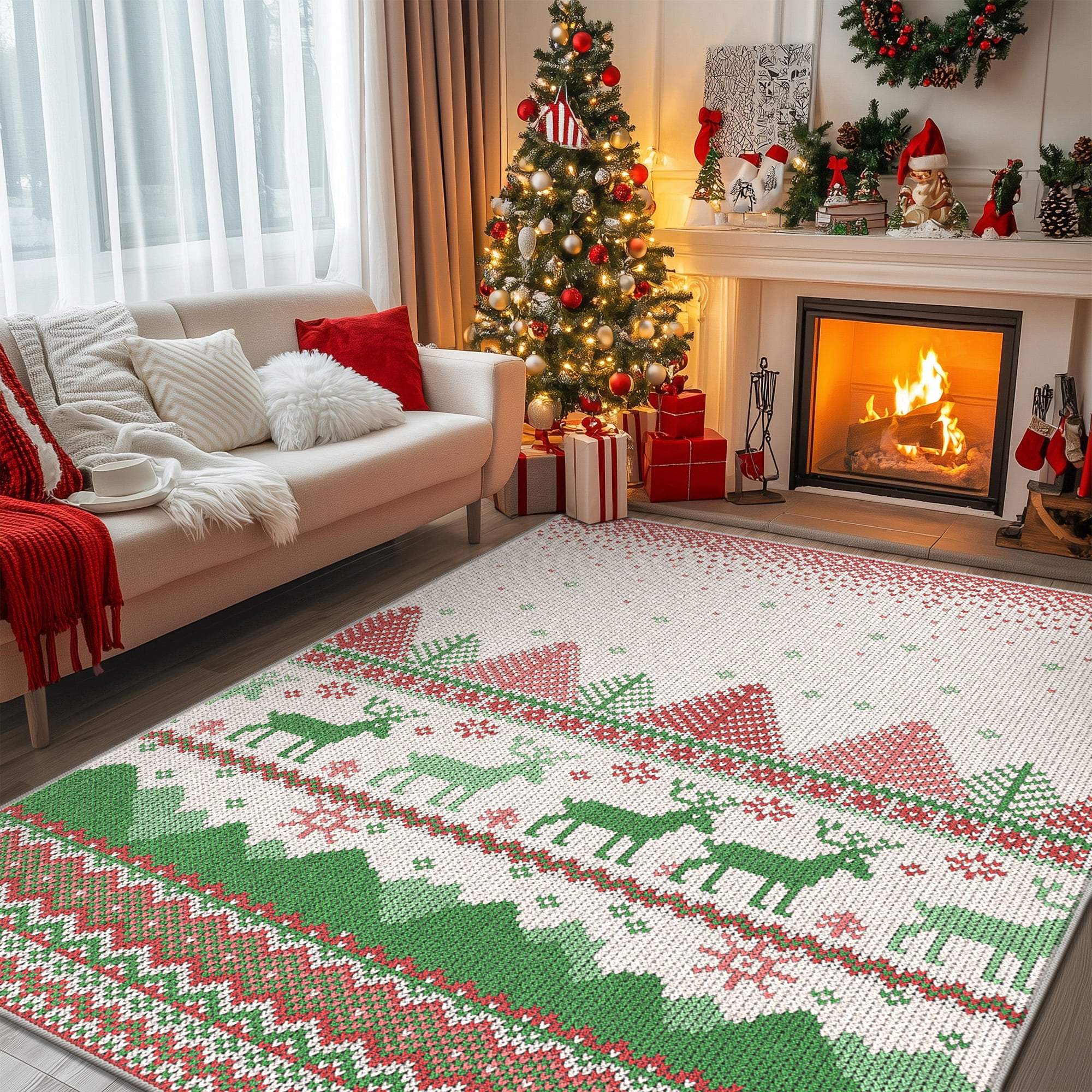 KUETH 5X7 Area Rugs Christmas Rug, Machine Washable Rug, Christmas Area ...