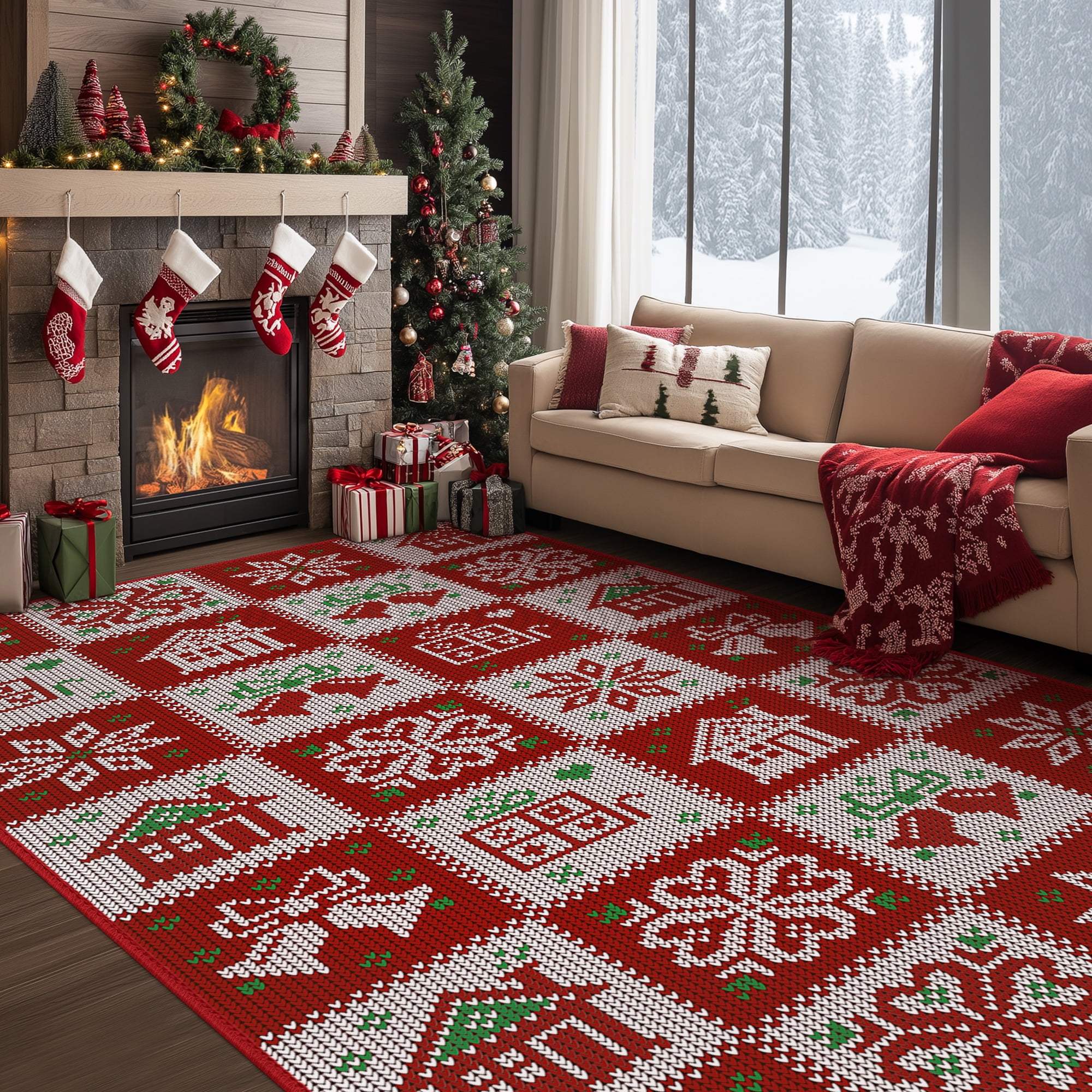 KUETH 5X7 Area Rugs Christmas Rug, Machine Washable Rug, Area Rugs for ...