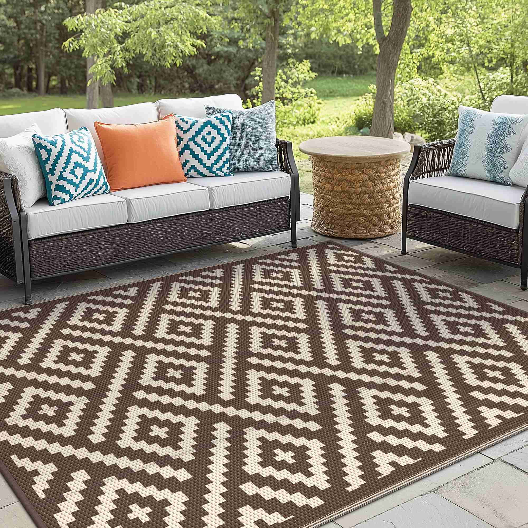 KUETH 6' x 9' Outdoor Waterproof Rug Camping Mat Patio Carpet,COFFEE ...