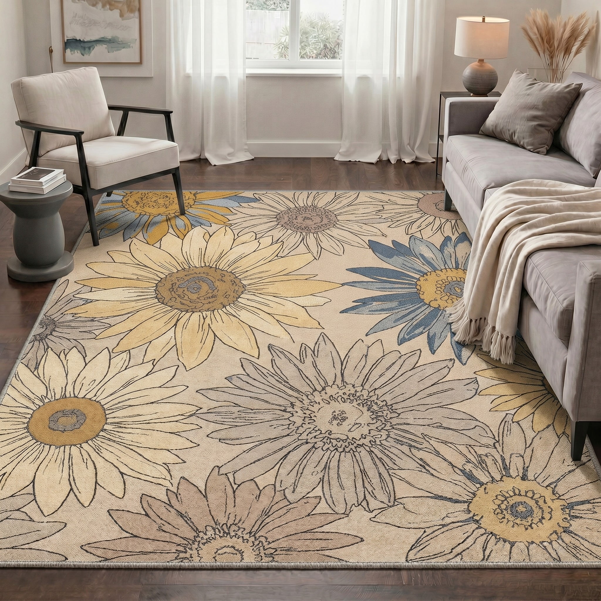 KUETH 8'X10' Vintage Floral Area Rugs Machine Washable Rugs for Living ...