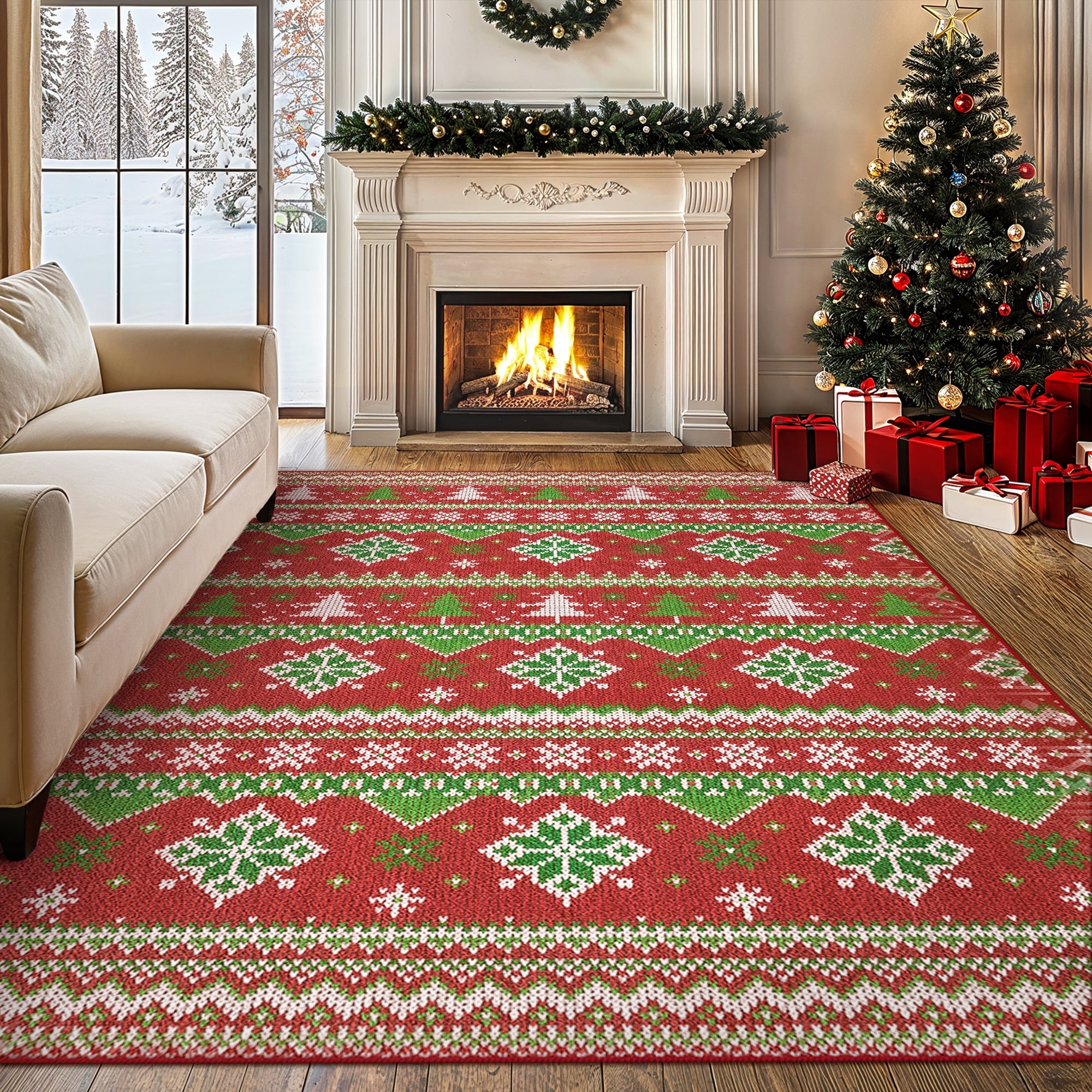 KUETH 8X10 Area Rugs Christmas Rug, Machine Washable Rug, Christmas ...