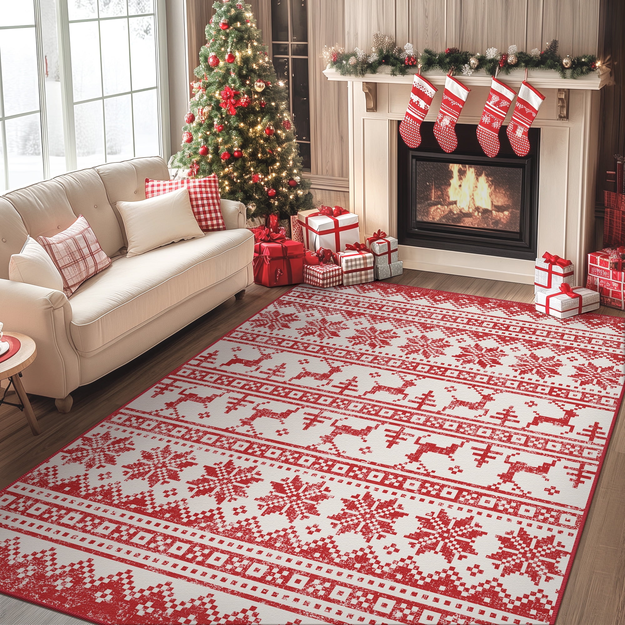 KUETH 8X10 Area Rugs Christmas Rug, Machine Washable Rug, Christmas ...