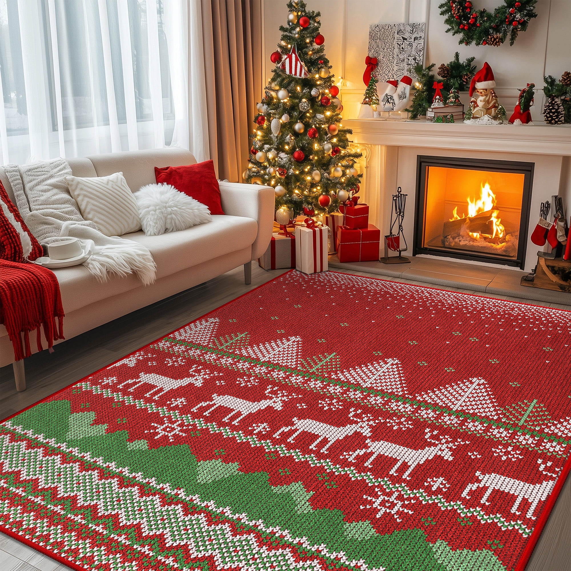 KUETH 8X10 Area Rugs Christmas Rug, Machine Washable Rug, Christmas ...