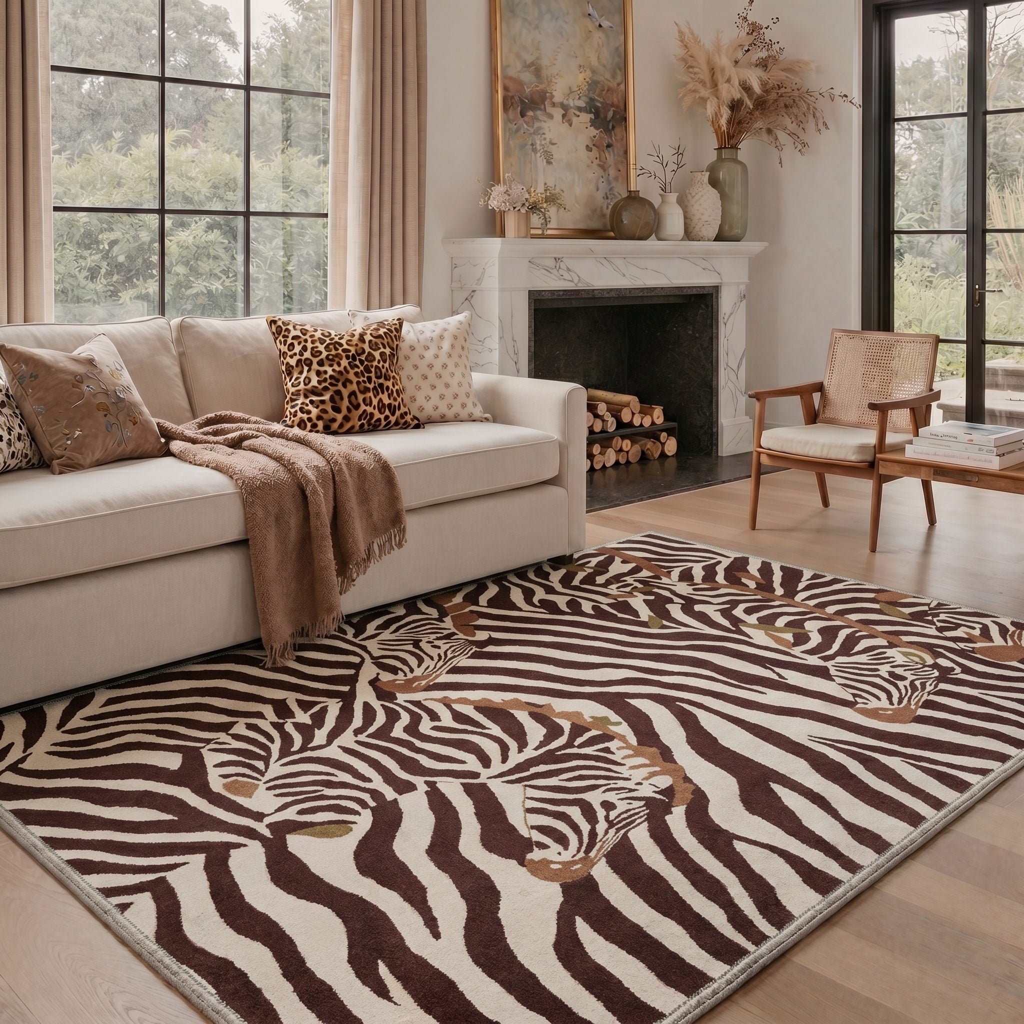 KUETH 8x10 Zebra Area Rugs Machine Washable Rugs for Living Room, Non ...