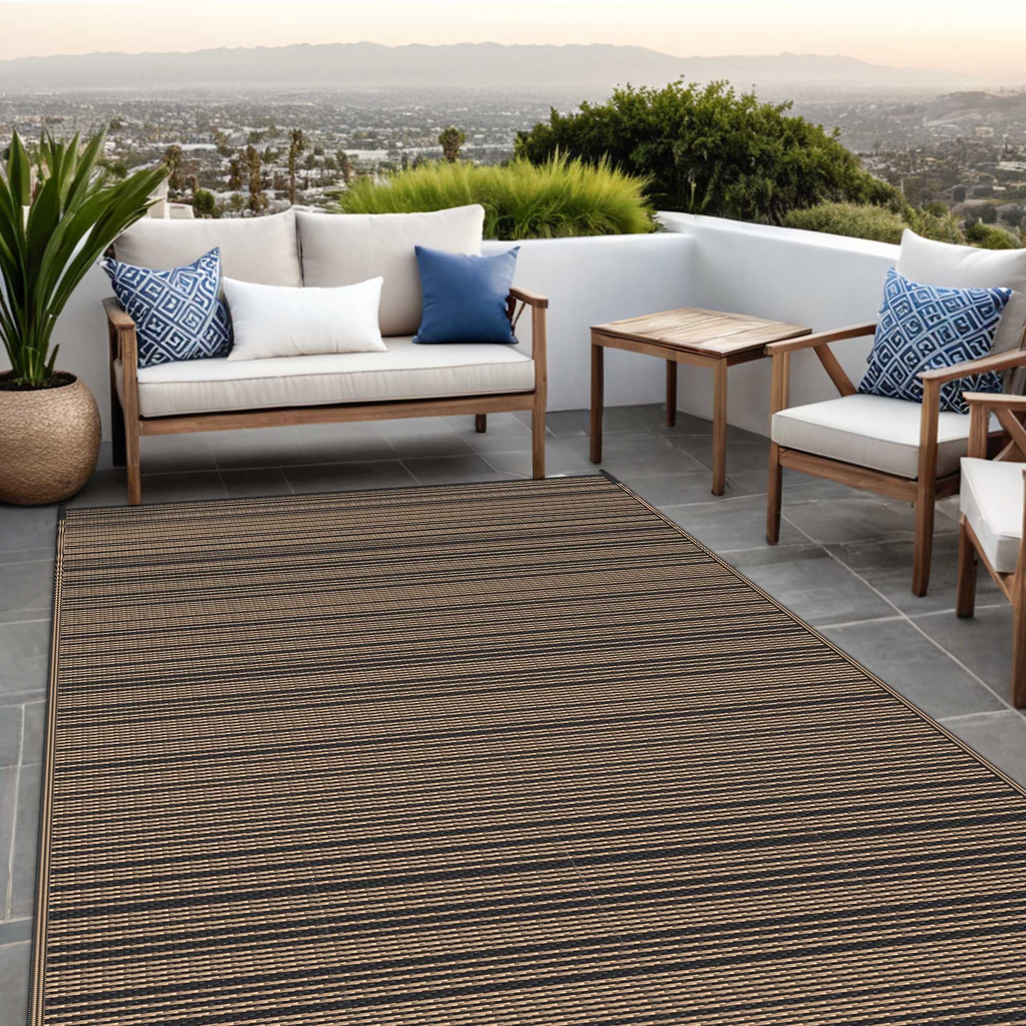 KUETH 9'x 12' Outdoor Waterproof Rug Camping Mat Patio Carpet,Black ...