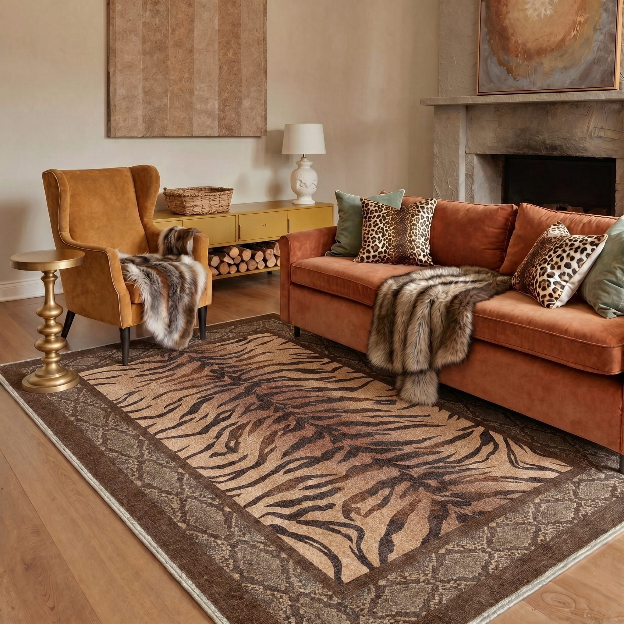 KUETH 9x12 Tiger Area Rugs for Living Room, Non Slip Machine Washable ...